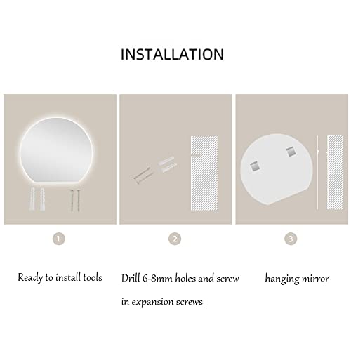 TOCTUS Bathroom LED Mirror, Wall Mount Mirror with Lights, 19inch/50cm, Backlit, LED Illuminated, Dimmable, Semicircle, Wall Decoration, Frameless, Energy Efficient (Size : 80cm/31in)