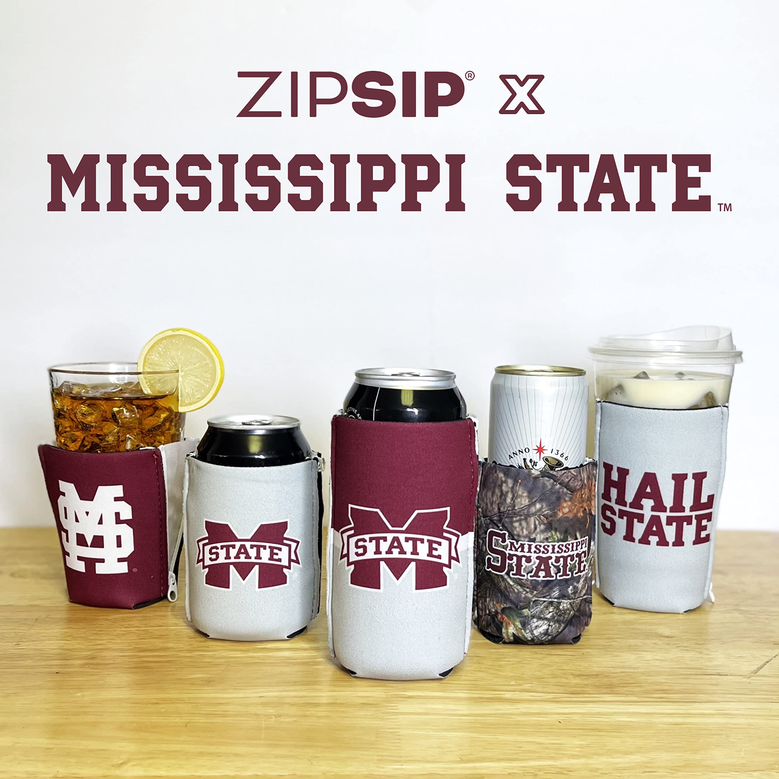 ZipSip NONMAGNET- MSU Adjustable All-In-One Coozie with Zippers for Cans, Bottles, Slim Cans, Pint Glasses, Party Cups β Can Cooler - Insolated Neoprene Sleeve - MSU Bulldogs Light Gray, Large