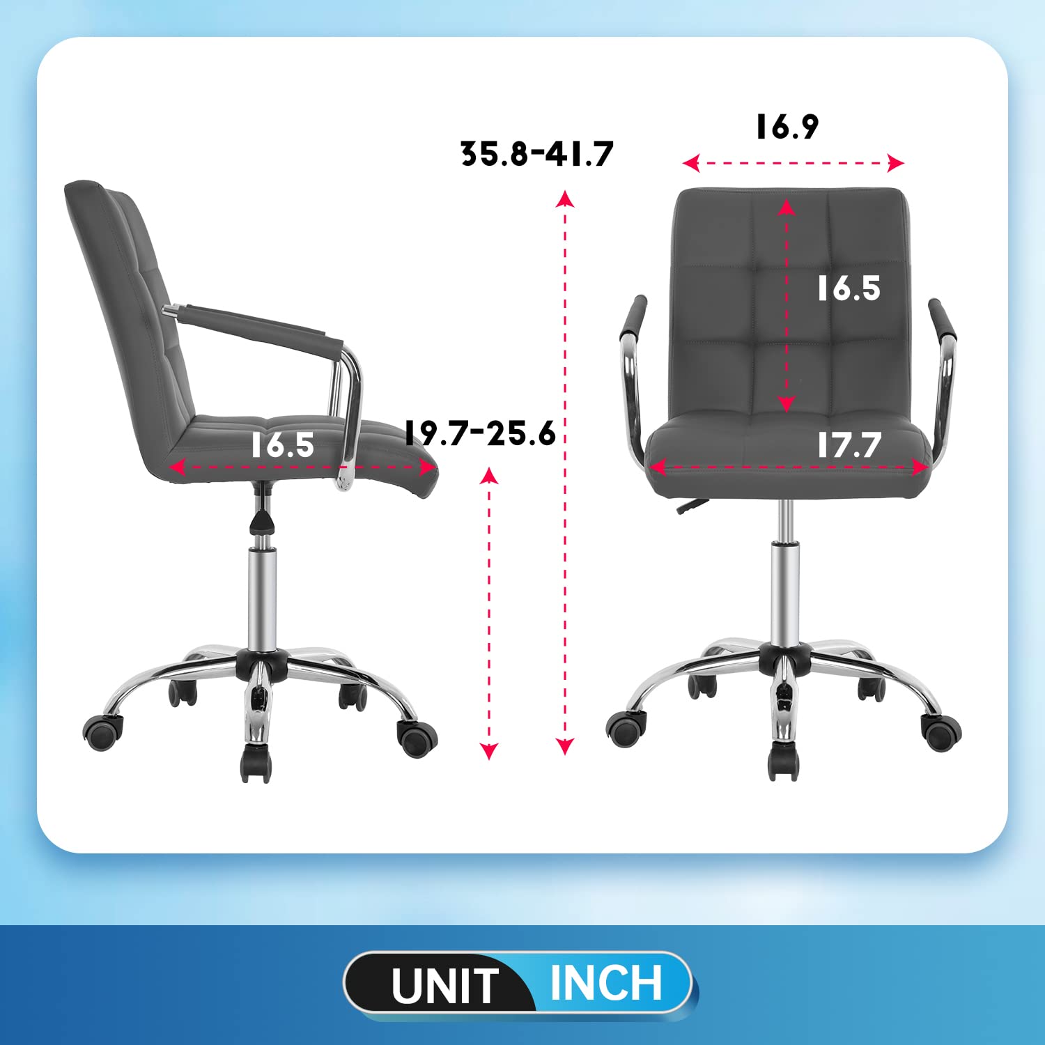 PayLessHere Home Office Desk Chair PU Leather Makeup Chair Vanity Chair with Armrest/Wheel 360°Swivel Height Adjustable Home Chairs for Office Makeup Room (Grey)