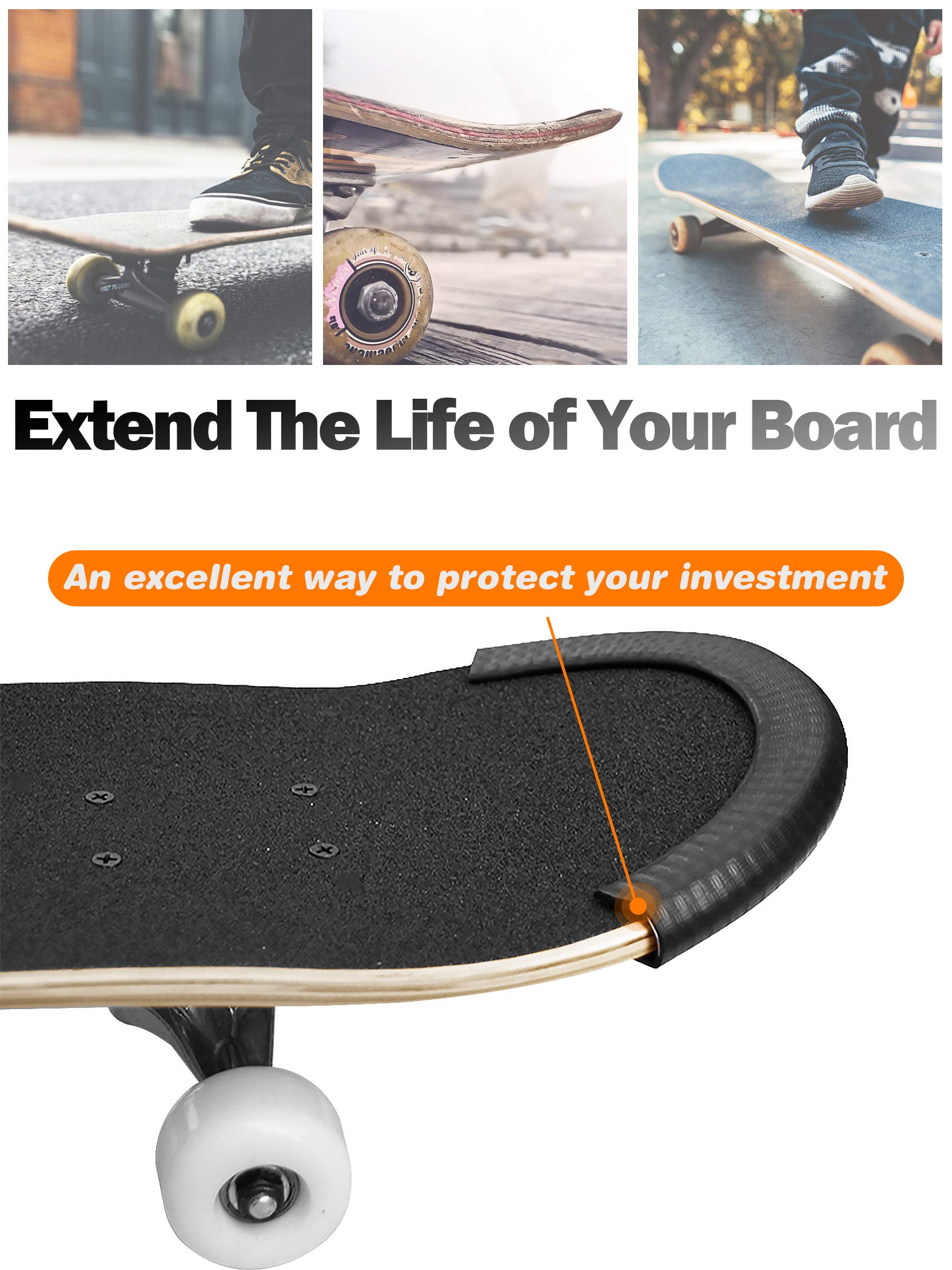 SENSIVO Skateboard Deck Guards Protector, Excellent Edge Protection, Longboard, Boosted Board Nose Guard and Tail Guard, Durable Shock Absorbing Rubber Cover, Rubber Strip(Pack of 2) (Jet Black)