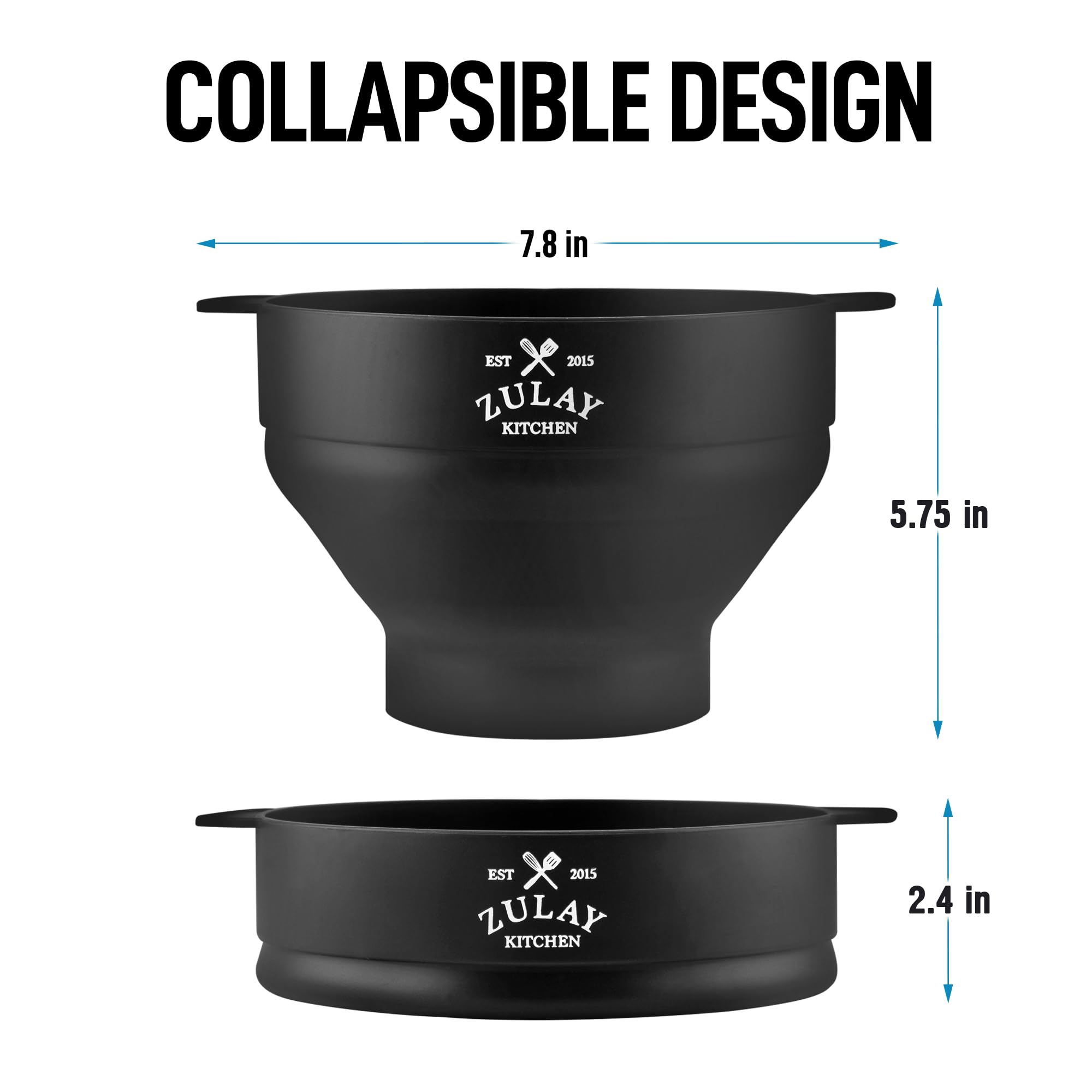Zulay Kitchen Large Microwave Popcorn Maker - BPA-Free Silicone Popcorn Popper - Microwave Collapsible Bowl With Lid - Family Size Microwave Popcorn Bowl - 15 Popcorn Cup Capacity (Black)