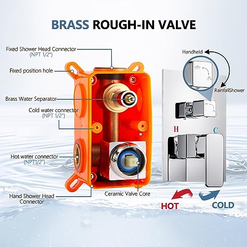 Shower Faucet Set, 10 Inches Rainfall Shower System with High Pressure Rain Shower Head with Handheld, Square Shower Faucet Wall Mounted Bathroom Luxury Rain Mixer Shower Complete Combo Set
