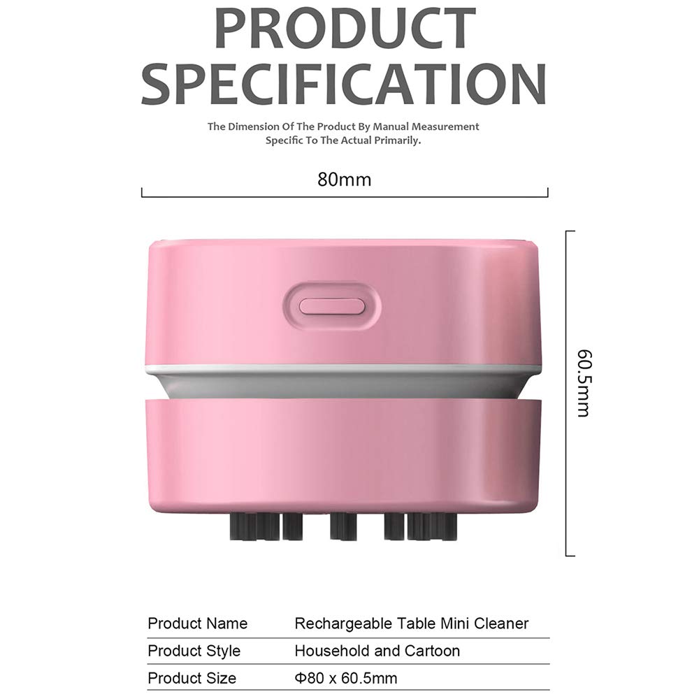 ODISTAR Desktop Vacuum Cleaner,Mini Table dust Sweeper Energy Saving,High Endurance up to 400 mins,Cordless&360º Rotatable for Cleaning Hairs,Crumbs,Computer Keyboard of Gifts for Kids (Pink)