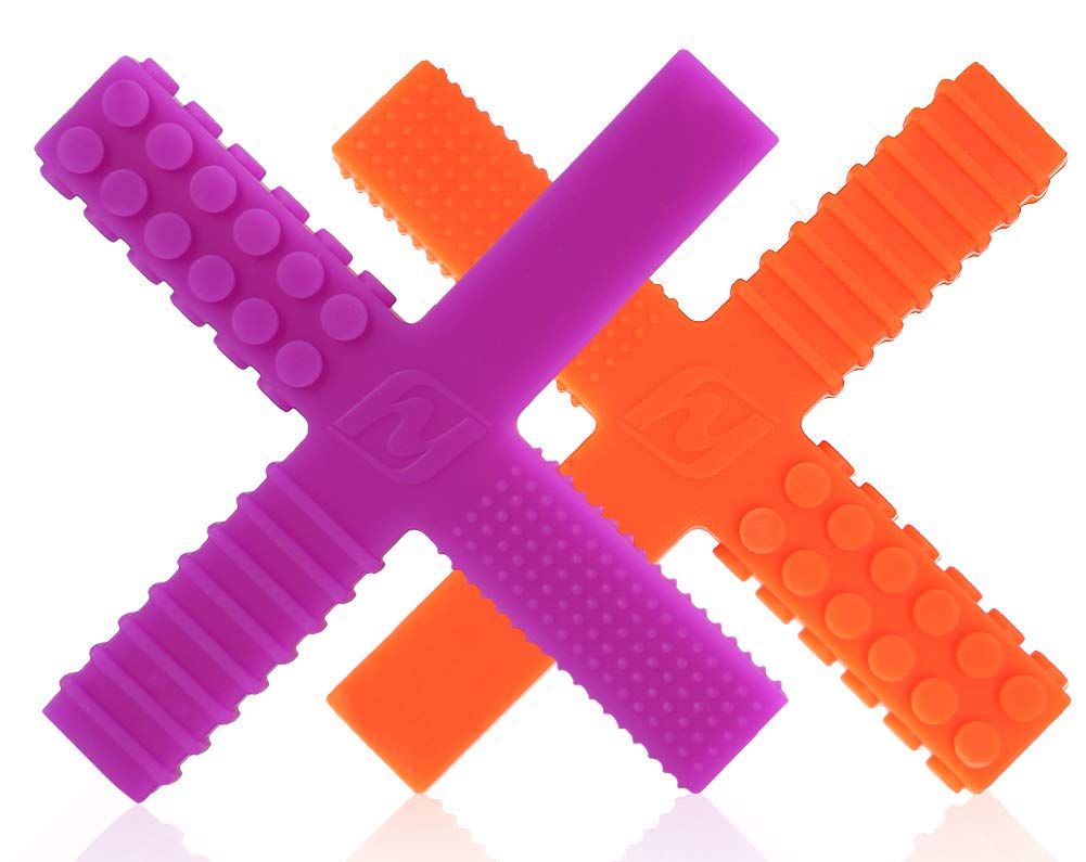 Sensory Chew Stick Toys for Boys Girls Kids with Autism, ADHD, SPD, Oral Motor Needs - Medium Hardness Teething Chewy Tubes with 4 Unique Textures (2 Pack)