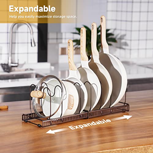 Tomorotec 7+ Pot and Pan Organizer for Cabinet Lid Holder Expandable, Cabinet Pot Lid Storage Rack Organizer for Frying Pan Kitchen(Bronze)