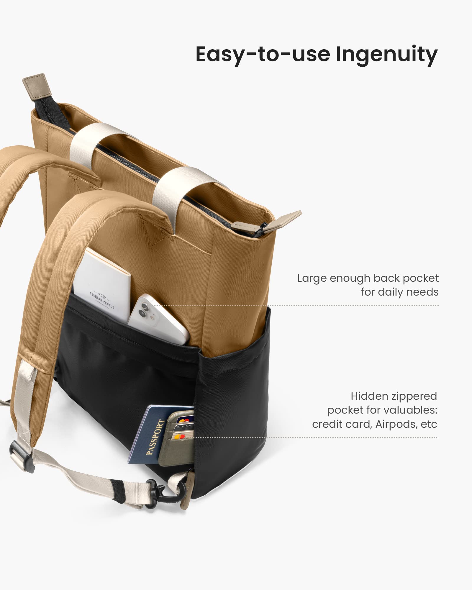 tomtoc 16-inch Laptop Backpack for Work, Travel, Water-resistant, Stylish Slim Laptop Computer Bag Purse Backpack with Multi-functional Pockets, Casual Tote Daypack, 16L