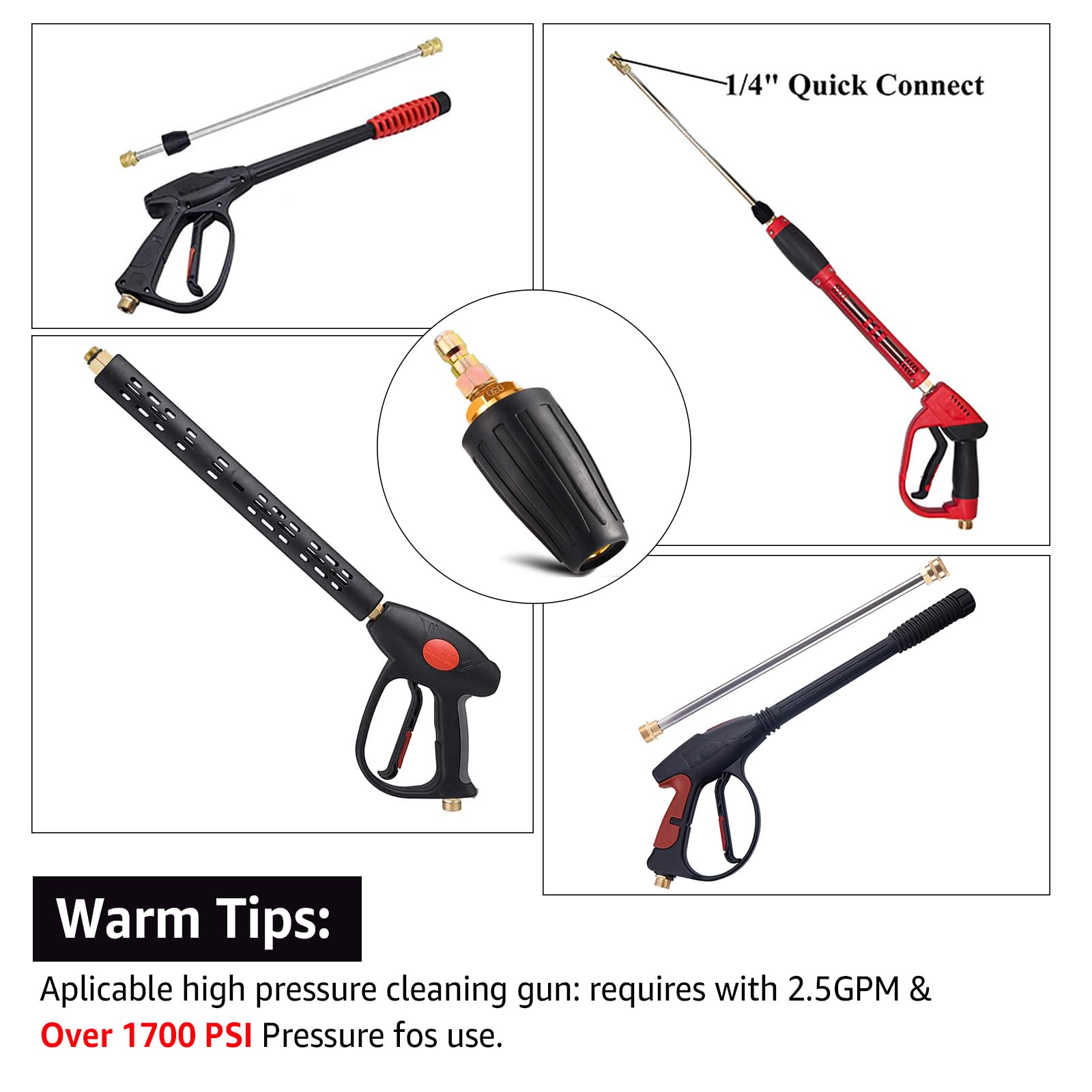 Pressure Washer Tips Turbo Nozzle Pressure Washer 3000 PSI Max Rotating Pressure Washer Nozzle with 2PCS 1/4'' Quick Connect for Cleaning Brick, Concrete, and Vinyl SurfacesâŚ