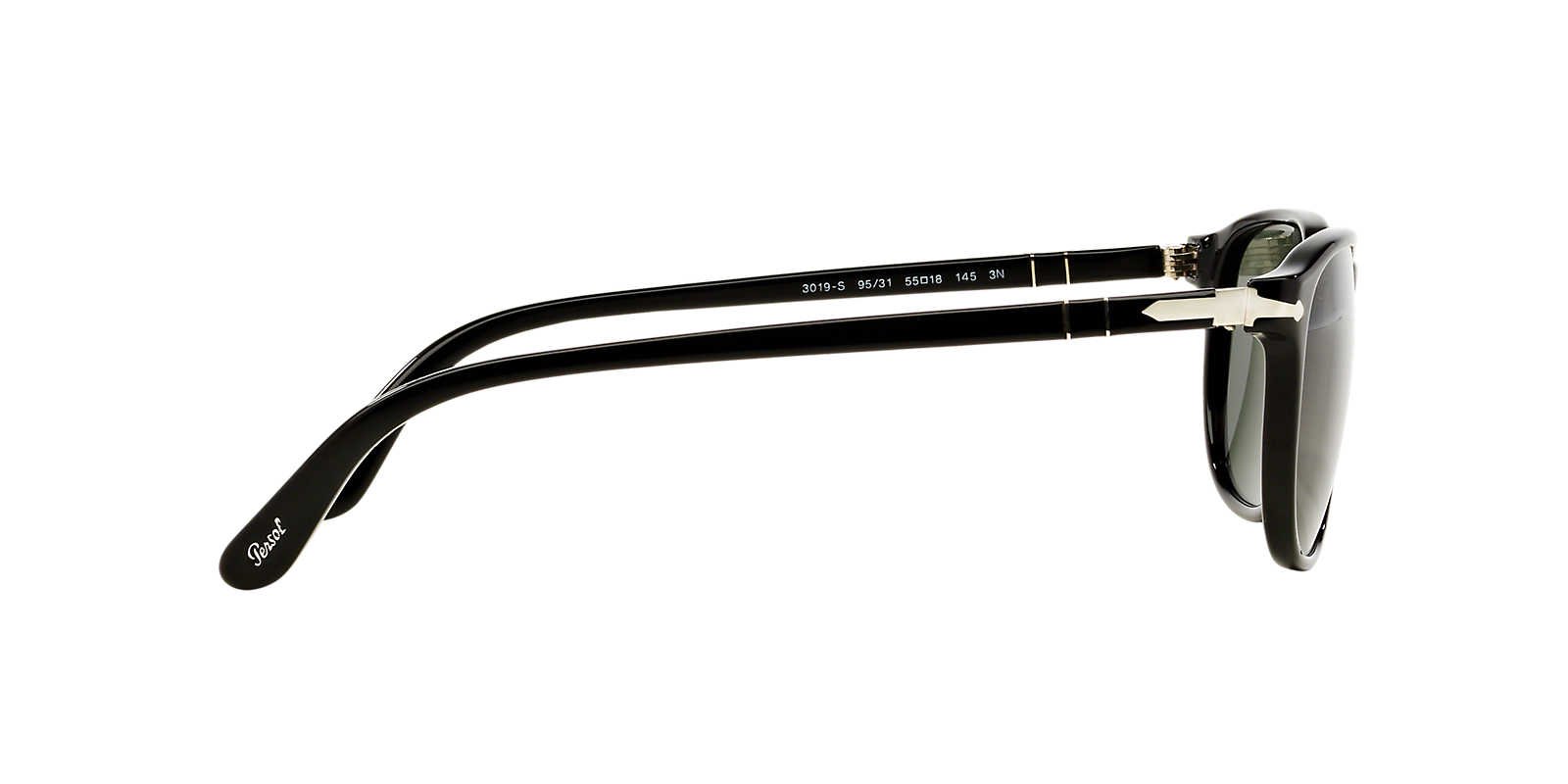 Persol PO3019S Square Sunglasses, Black/Green, 52 mm