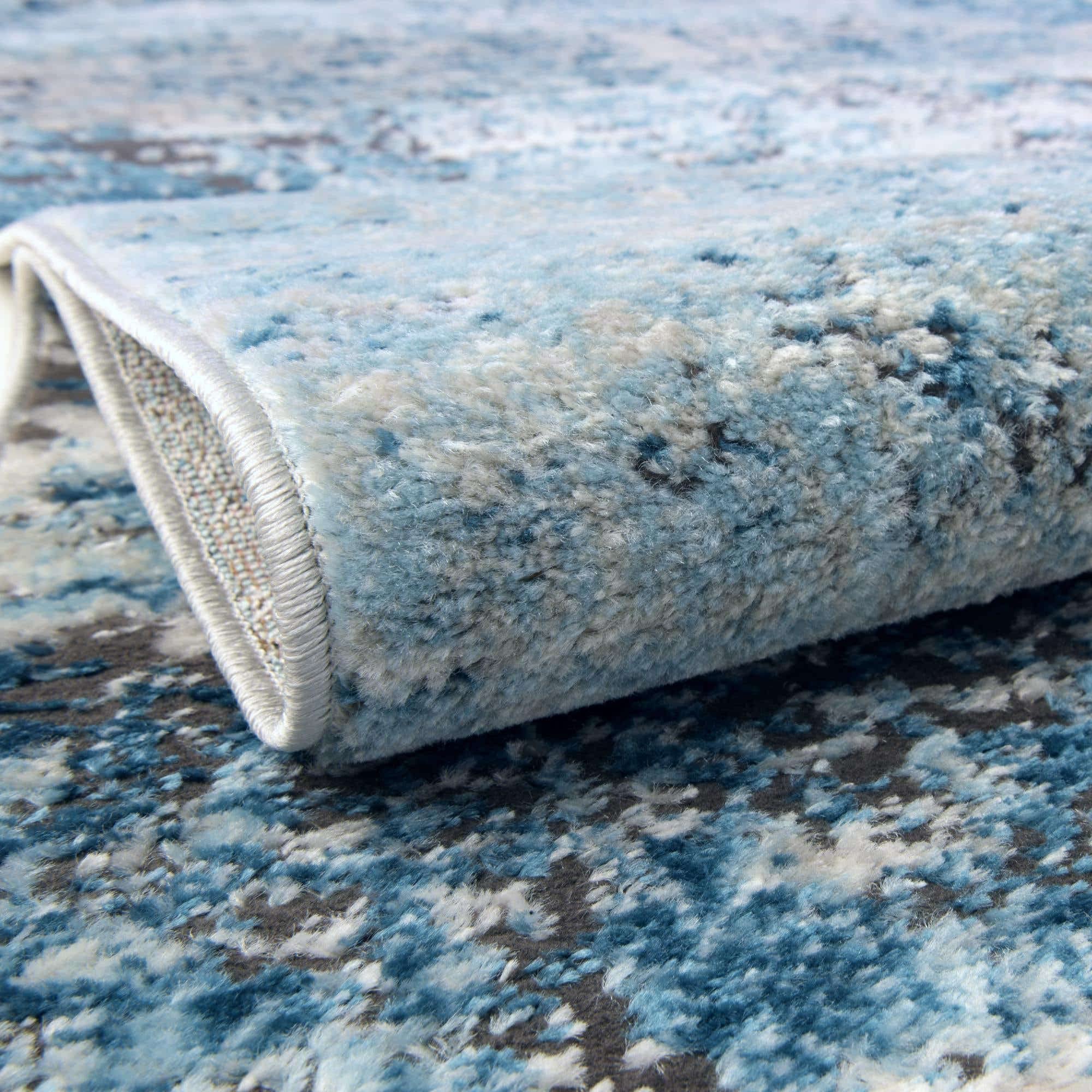 Rugs.com Leipzig Collection Round Rug β 7 Ft Round Blue Low-Pile Rug Perfect for Kitchens, Dining Rooms