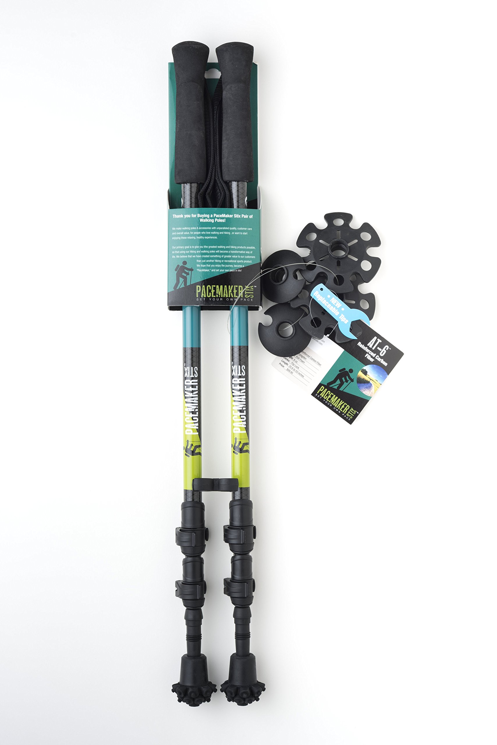 Pair of PaceMaker Stix Carbon Fiber AT-6" Trekking Poles with Extended Life Rubber Feet and Attachments