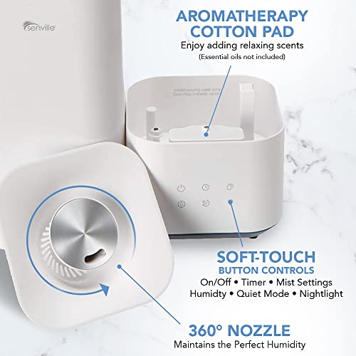 Senville 5L Top-Fill Humidifier for Home, Large Capacity Cool Mist Humidifier, Ultrasonic, with Essential Oil Diffuser for Aromatherapy White