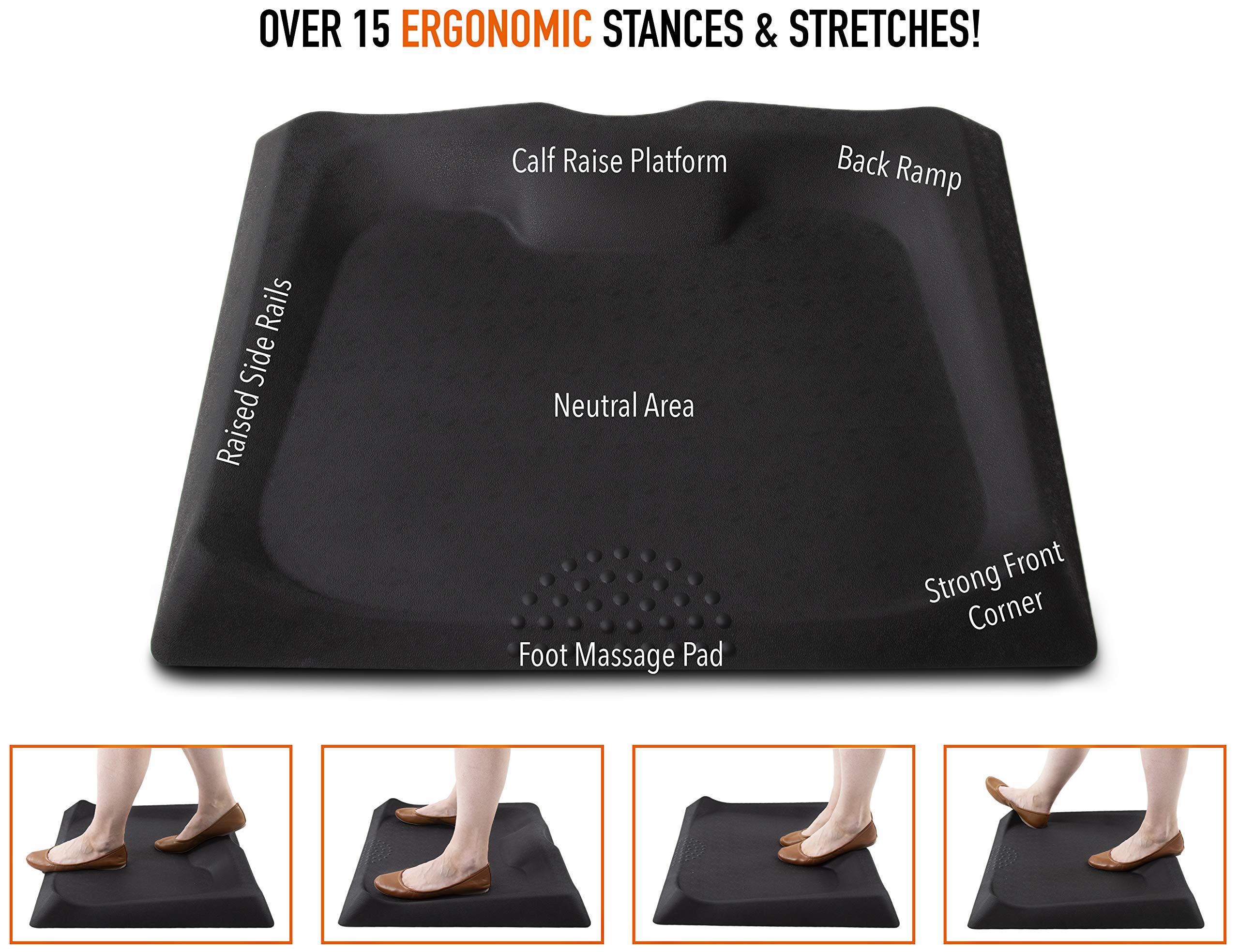 Stand Steady Mountain Mat | Anti Fatigue Mat for Active Standing | Ergonomic Standing Mat with Raised Gel Foam Padding for Calf & Arch Support | Massage Floor Mat for Standing Desk (27x21in/Black)