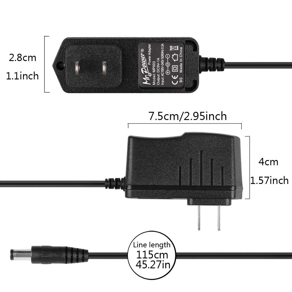 Mr.Power Guitar Effects Power Supply Adapter 9V DC 1A (1000mA) with Daisy Chain Cord Cable Free Insulated Cap (9V Adapter + 3 Way Cable)