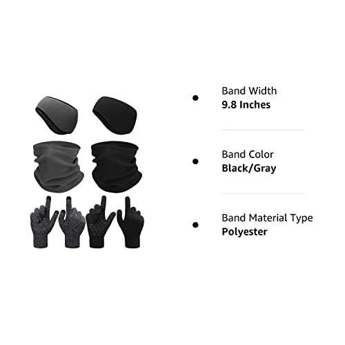 SATINIOR 6 Pieces Ear Warmer Headband Warmer Face Mask Fleece Neck Gaiter Touch Screen Winter Knit Gloves for Men and Women