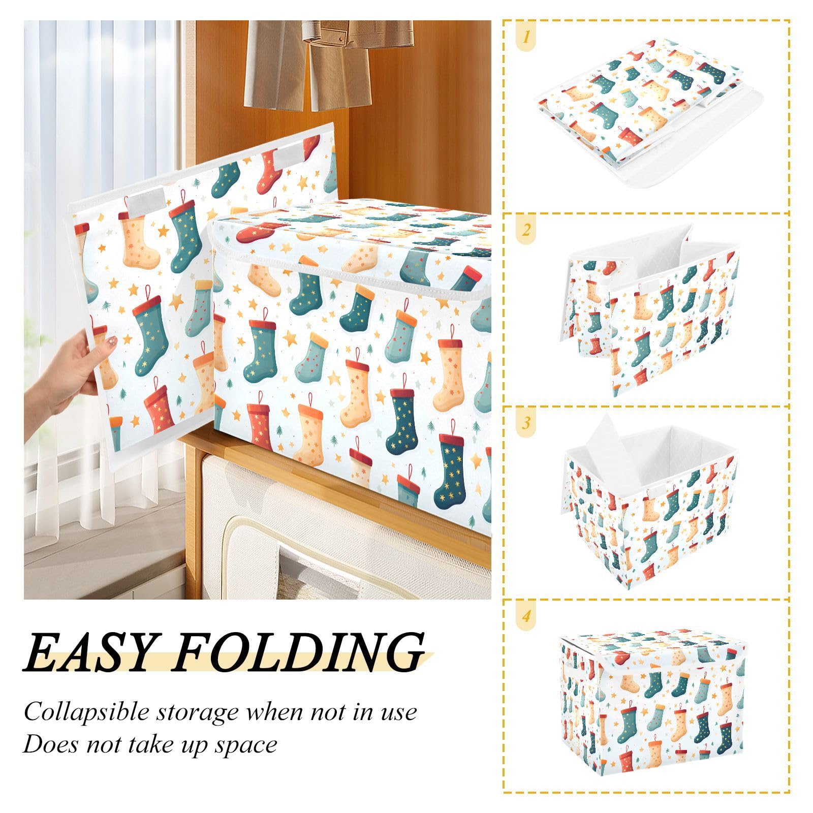 senya Large Storage Bins with Linen Collapsible Foldable Storage Cubes Fabric Closet Organizer Containers box with Flip-Top Lid for Home Bedroom Office 16.5 x 12.6 x 11.8in (Woodland Forest Animals)