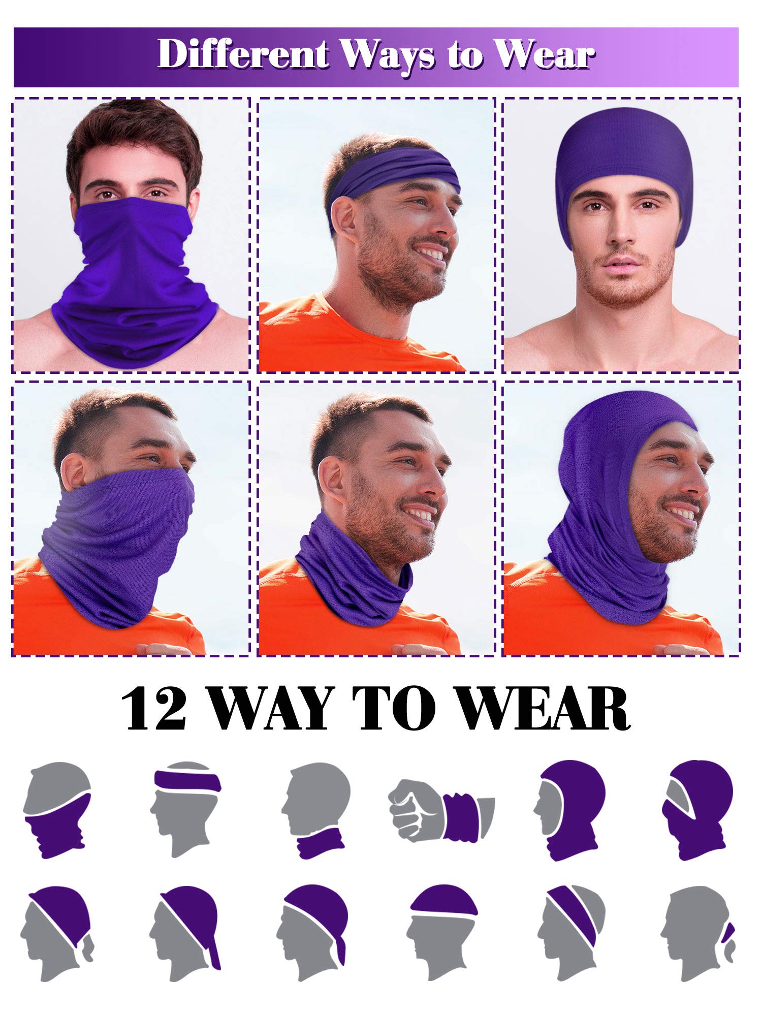 SATINIOR 9 Pieces Summer UV Protection Face Covers Neck Gaiter Breathable Summer Bandana