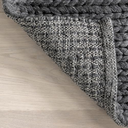 nuLOOM 9x12 Penelope Wool Braided Handmade Area Rug, Off White, Solid Rustic Farmhouse Style, For Bedroom, Living Room, Hallway, Entryway