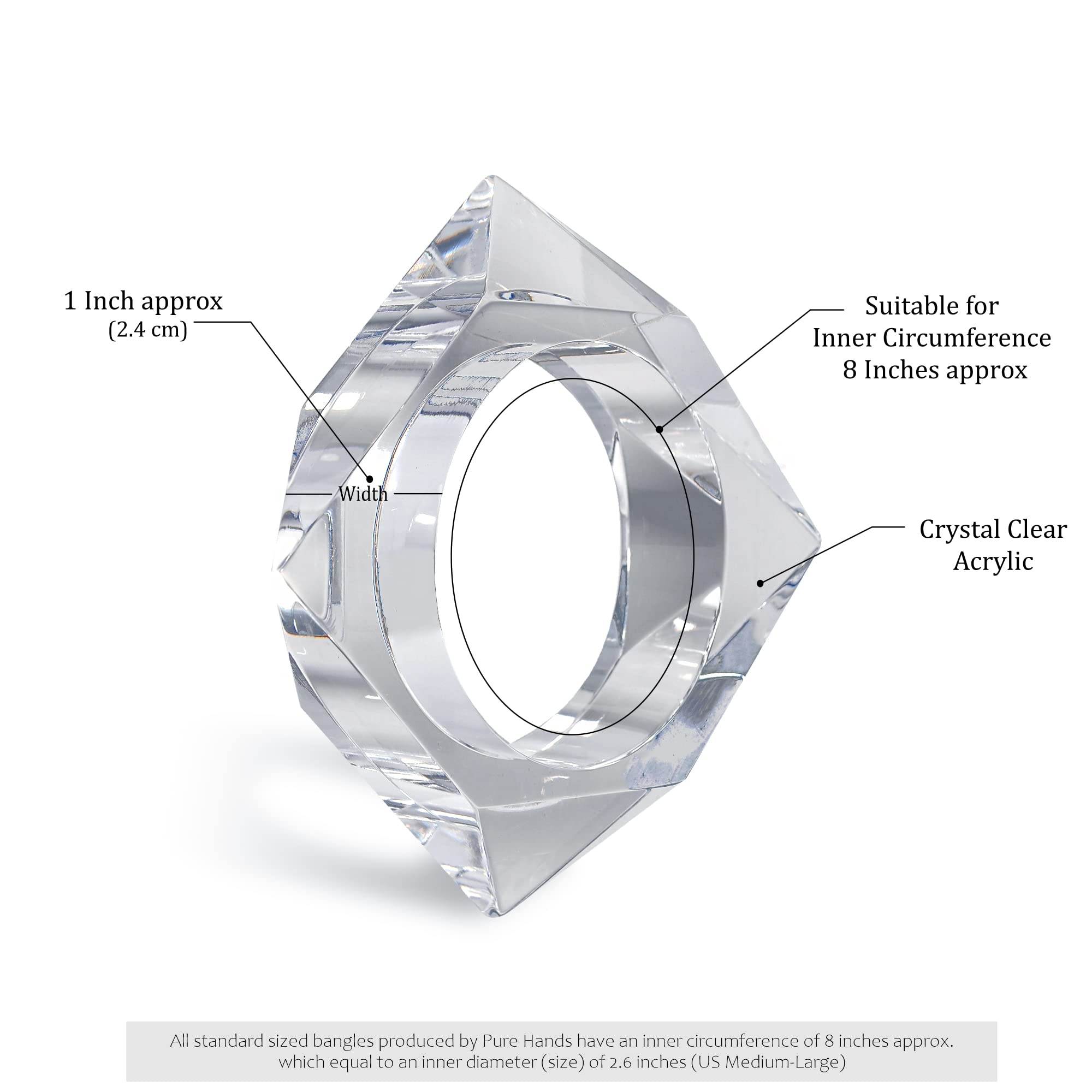 Pure Hands Transparent, Geometric, Statement | Lucite Bangle Bracelets for Women (2.6 Inches)