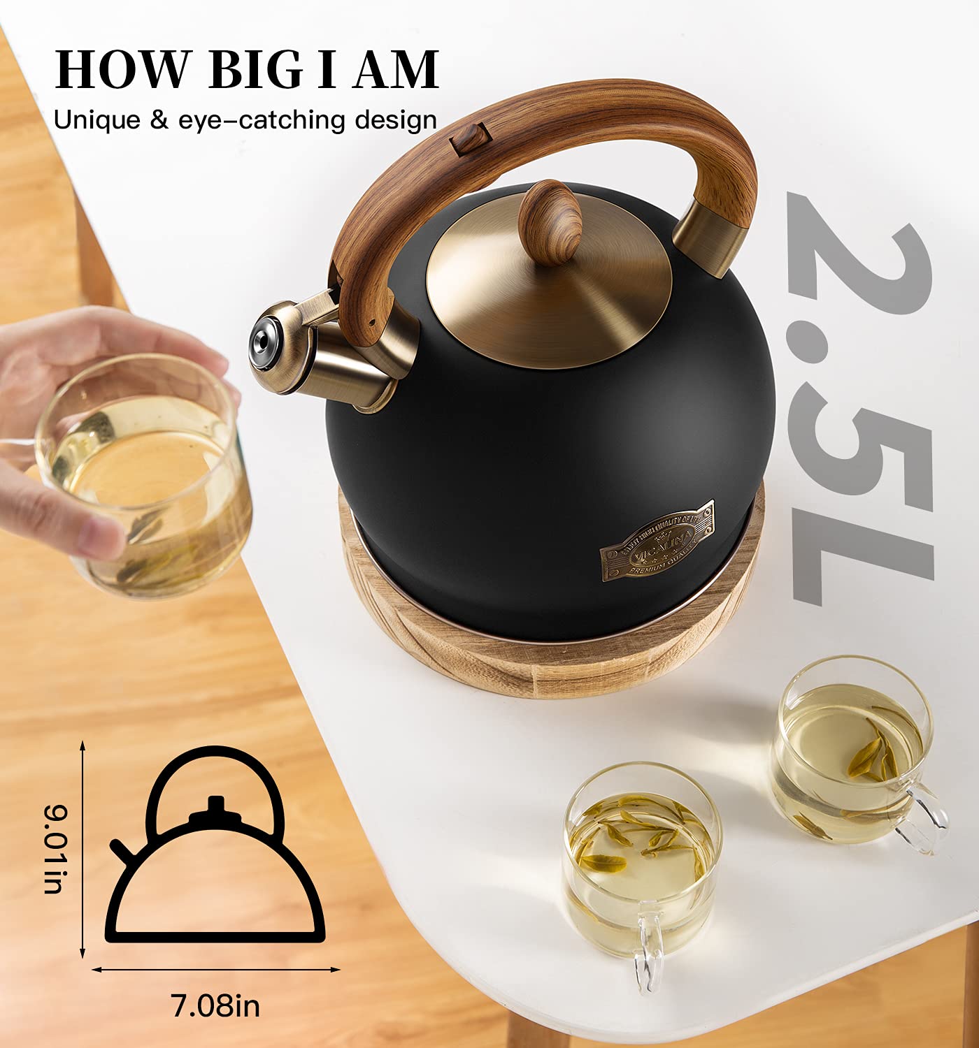 VICALINA Tea Kettle & Tea Pot, Stainless Steel Tea Kettle for Stove top, 2.64 Quart Whistling Loud Tea Kettles (Polished Gradient Green Blue)