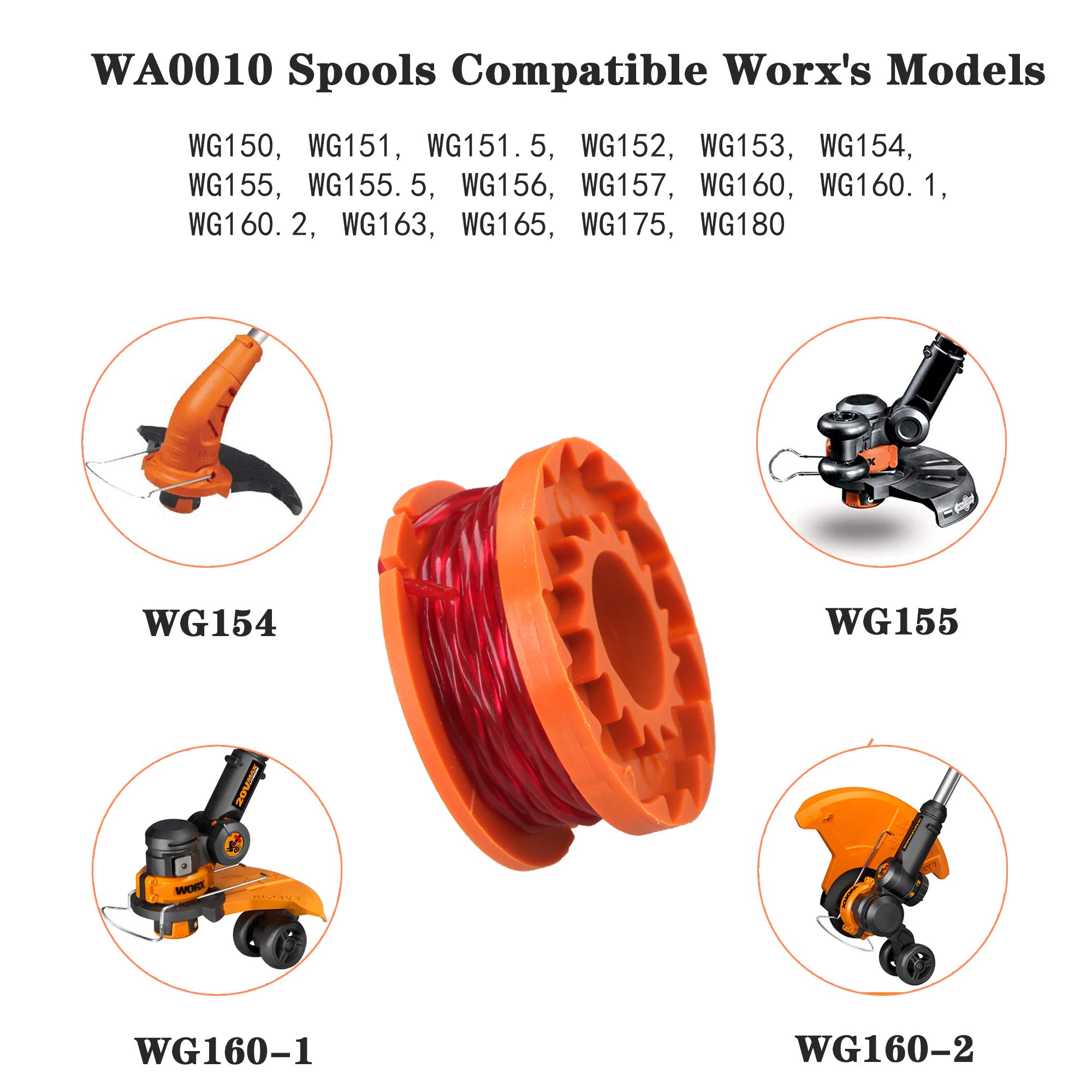PUTING 0.065" 14 Packs Replacement Spools WA0010 Grass Trimmer Line Weed Wacker Eater Edger Spool String Refills Cover Pre-Wound Compatible (12 Packs + 2 Caps)