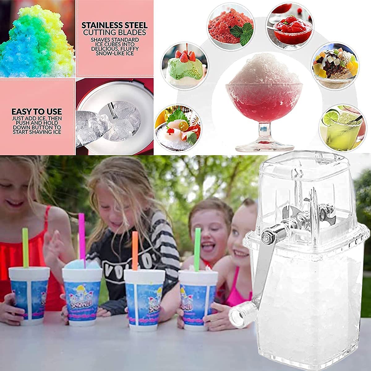 ZHER-LU Hand-Crank Ice Crusher, Ice-Maker Machine, Clear Ice Crusher for Home 1.25L Chrome Plated Ice Grinder Ice cube Drinks Chopper Stirrer (Transparent)