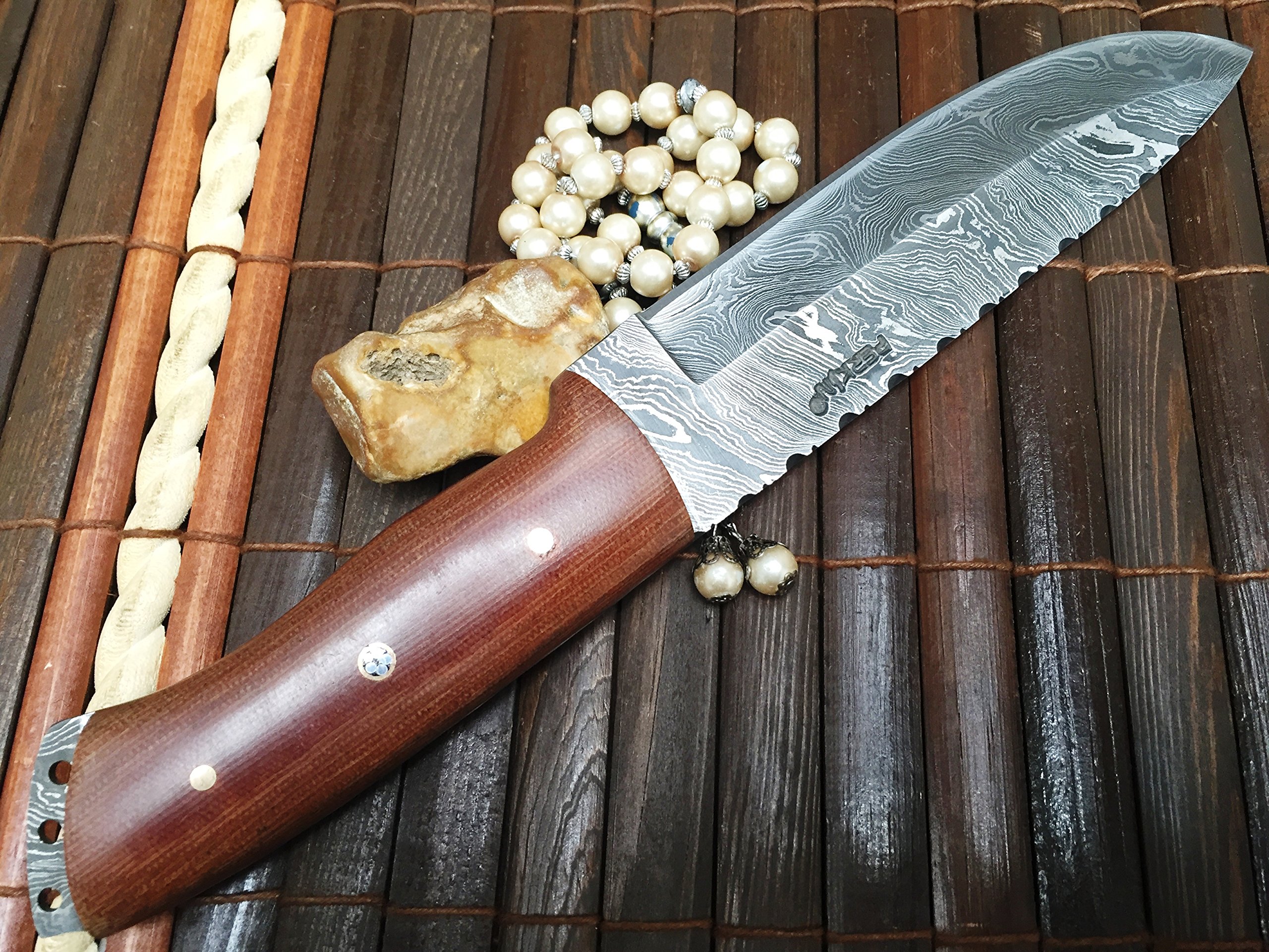 Perkin - Handmade Damascus Hunting Knife with Sheath