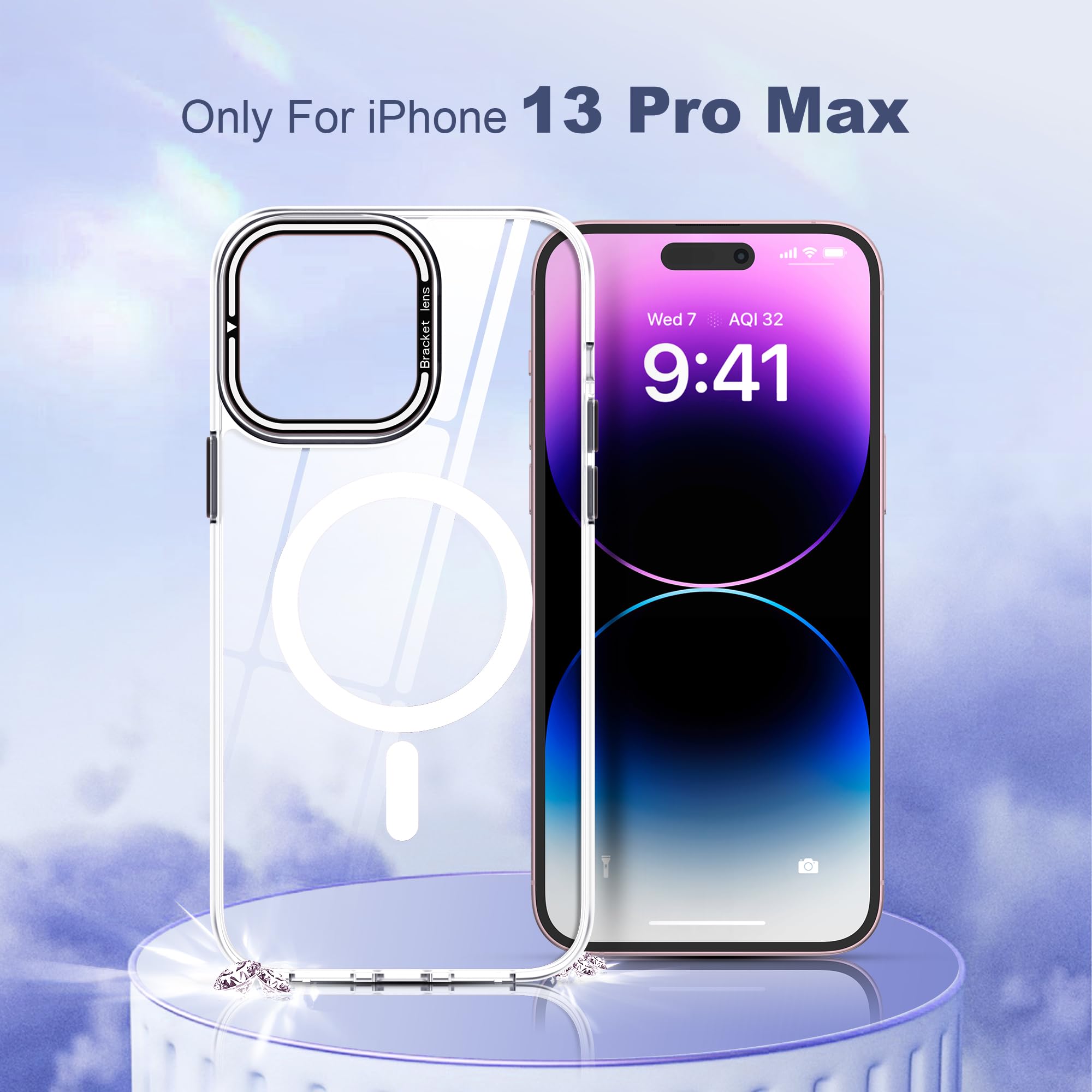 Paletatb Magnetic Case for iPhone 13 Pro Max Case with Camera Stand [Compatible with MagSafe] [Military Drop Tested] Shockproof Slim Clear 13 Pro Max Phone Case for Women Men 6.7'' 2021, Silver
