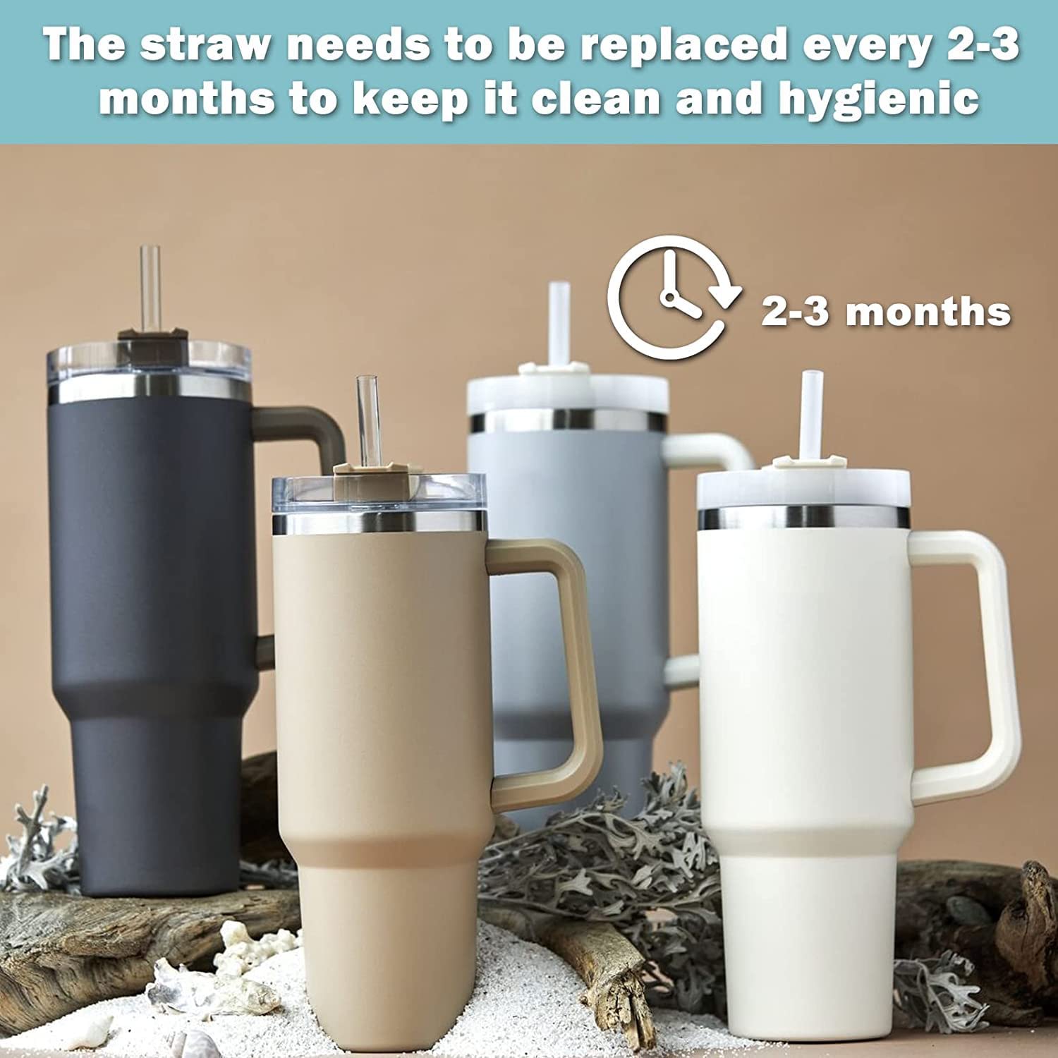 ZOFTBIGK Silicone Straw Replacement 40 oz for Stanley Adventure Travel Tumbler,6 Pcs Reusable Straws Silicone Straws with Cleaning Brush Compatible with Stanley 40oz Stanley Cup Stanley Water Jug.