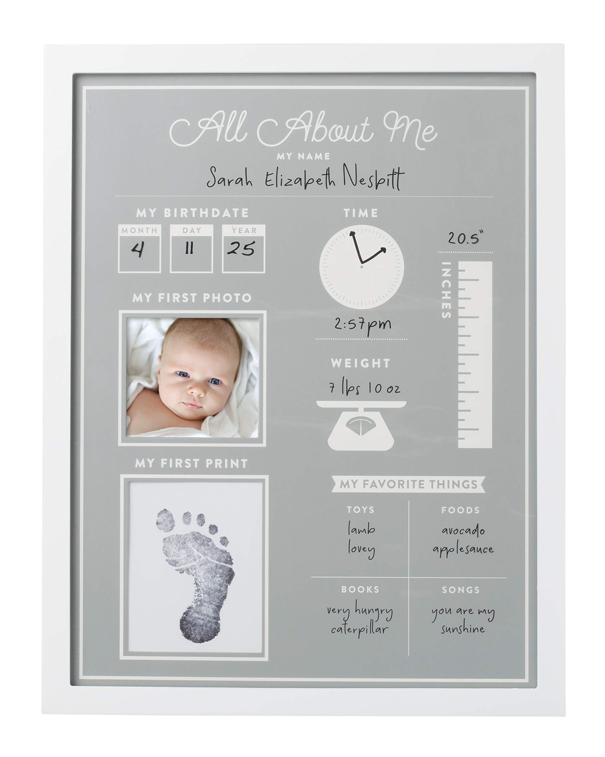 Pearhead All About Me Baby’s 1st Year Frame and Clean-Touch Ink Pad, Baby Highlight Board, Creative Baby Keepsakes, Gray