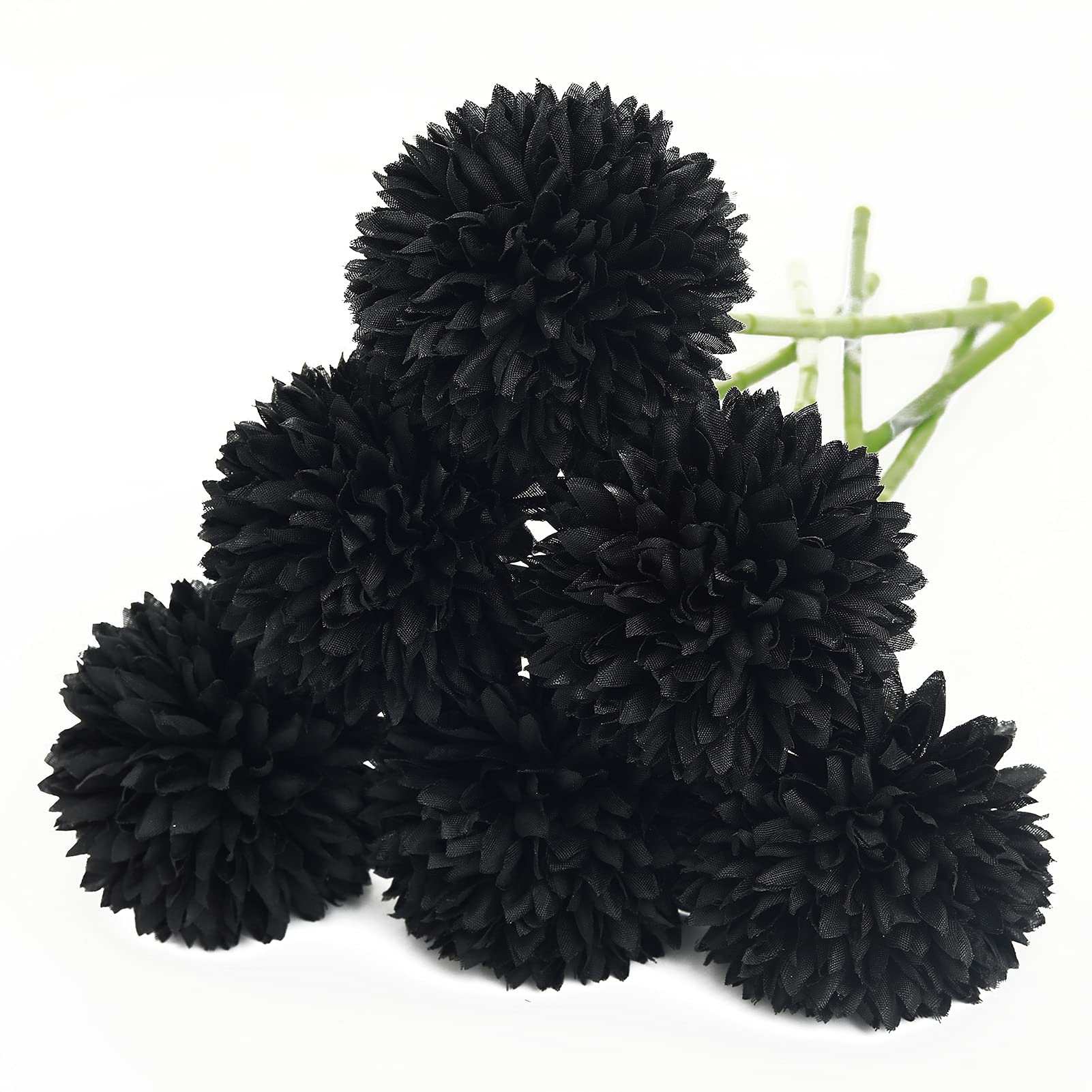 Serra Flora Artificial Flowers Fake 7cm Chrysanthemum Ball Bouquet Flowers Silk Plastic Artificial Hydrangea 6 Heads Bridal Wedding Bouquet for Home Garden Party Wedding Decoration (Black)¡