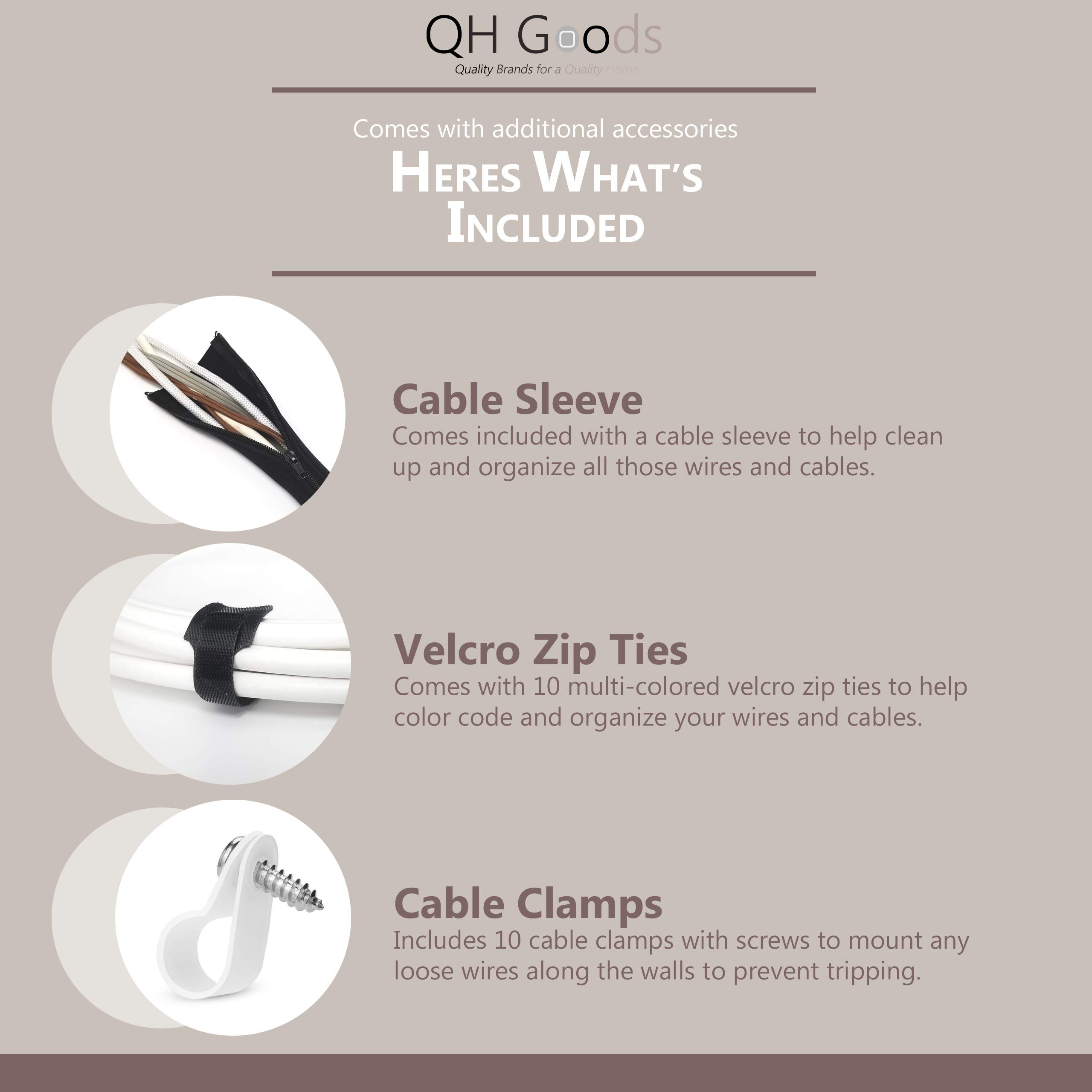 QH Goods Bamboo Cable Management Box Organizer Storage Large Wood Cord Cover for Floor Under Desk to Hide and Hold Power Strip, TV, Router, Computer, USB Hub, and Electrical Outlet Plug Wire (White)
