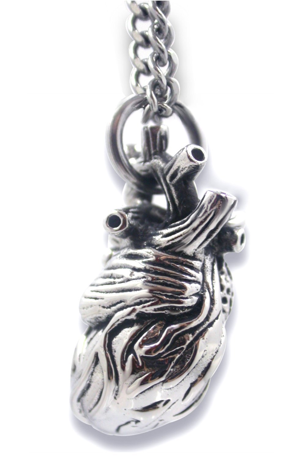 Pearlina Anatomical Heart Necklace Man or Woman 3D Pendant Oxidized Antique-Finish Stainless Steel, 24"