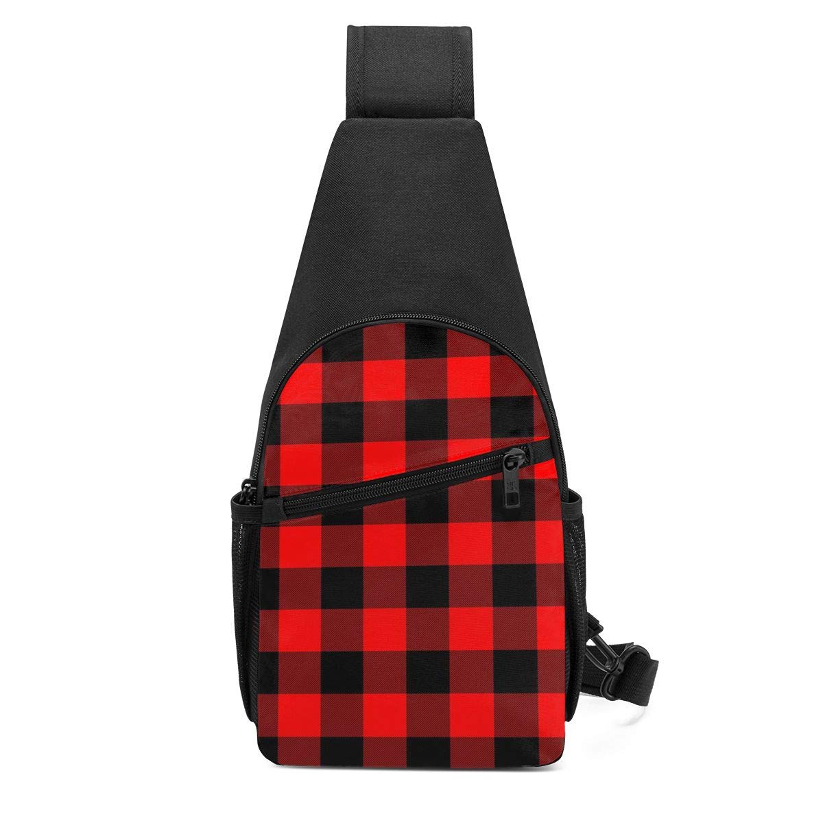 QIUYELONG Sling Backpack,Travel Hiking Daypack Pattern Rope Crossbody Shoulder Bag Red and Black Buffalo Plaid Printed