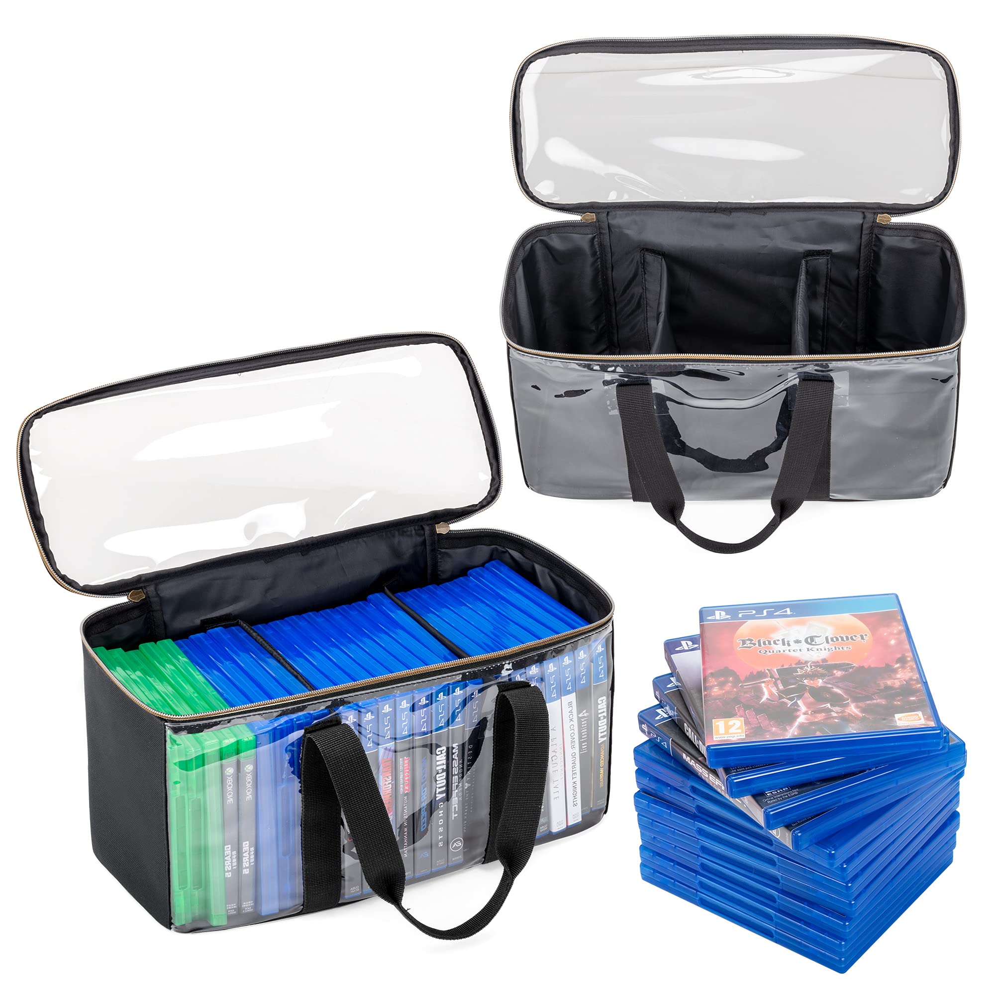 Trunab Game Disc Storage Case Hold Up to 24 Discs, Portable Bag Gaming Disk Organizer, Compatible with Xbox 360/Xbox One/Xbox Series X/S/PS4/PS4 Pro/PS3/PS5/CD/DVD, Black