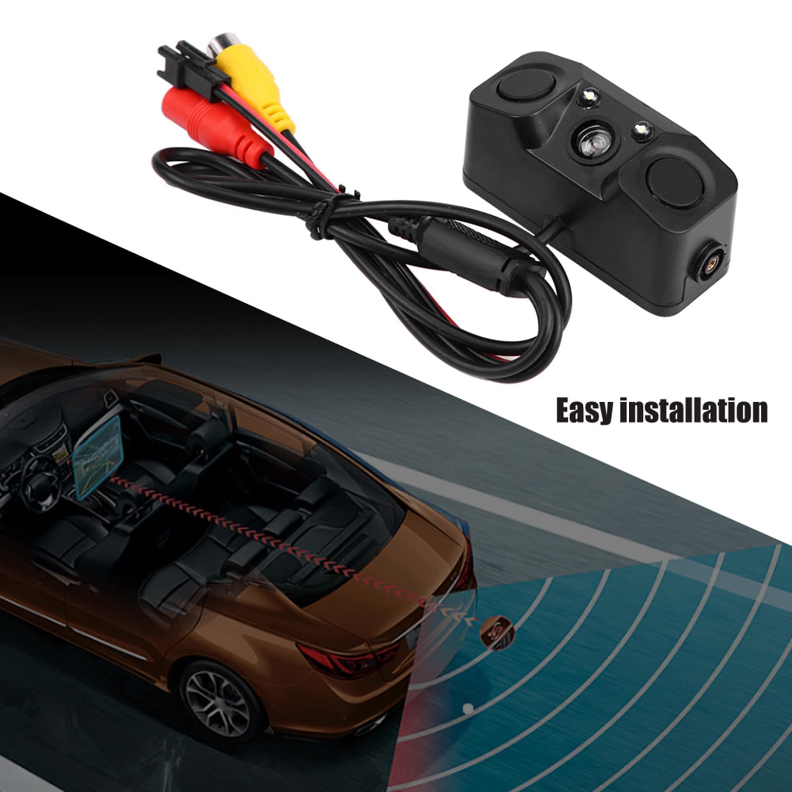 Qiilu 3 in 1 Car Backup Camera Reversing Video Rearview Camera with Backup Radar System Detector and Parking Sensor, Waterproof for Universal Vehicles