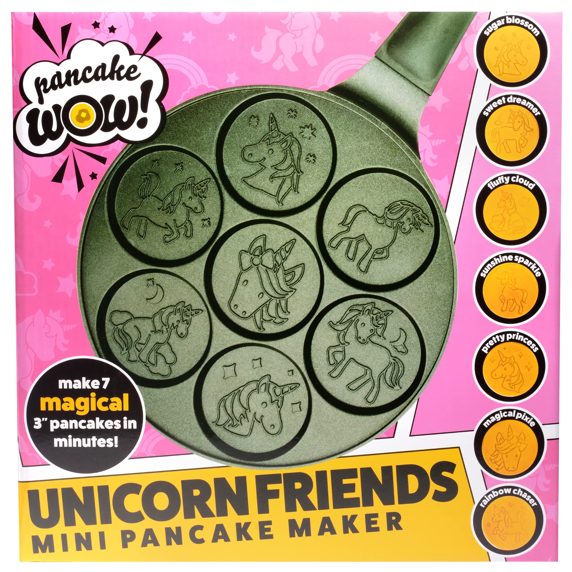 Unicorn Mini Pancake Pan - Make 7 Unique Flapjack Unicorns, Nonstick Pan Cake Maker Griddle for Breakfast Fun & Easy Cleanup, Magical Birthday Treat or Gift for Kids