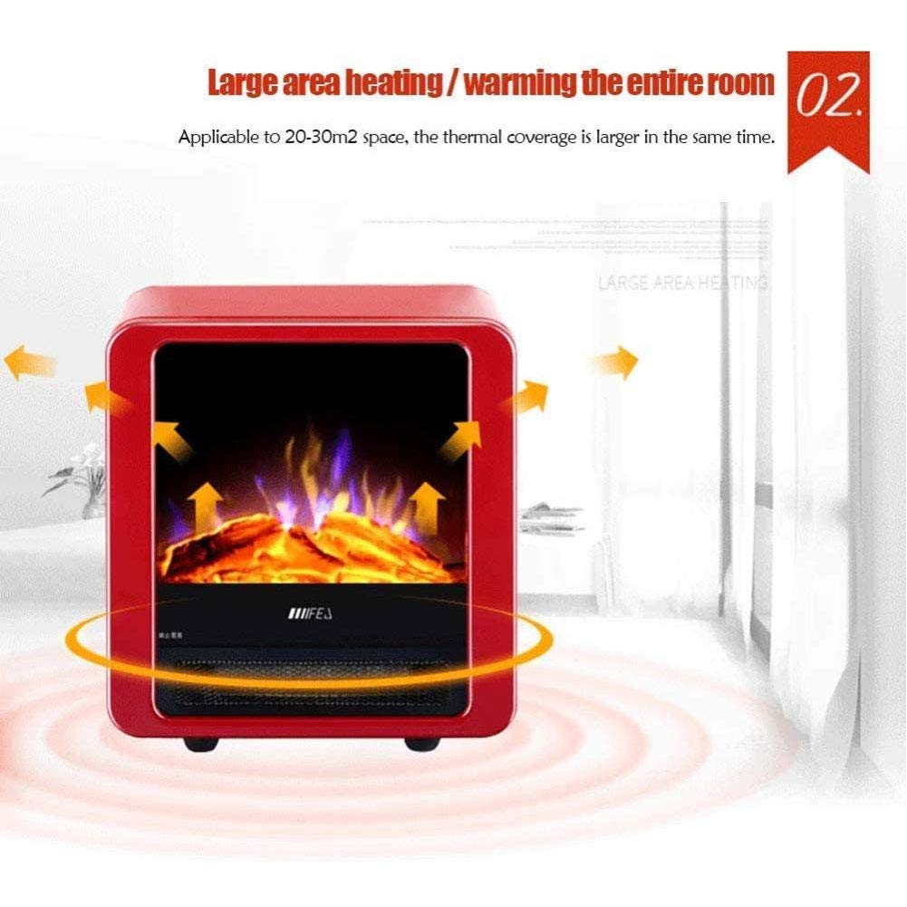OQHAIR Electric Fireplace Heater 2000W with Adjustable tat Control and fire Flame Effect Portable Electric Wood Stove Effect red (White) (Gold) (Gold)