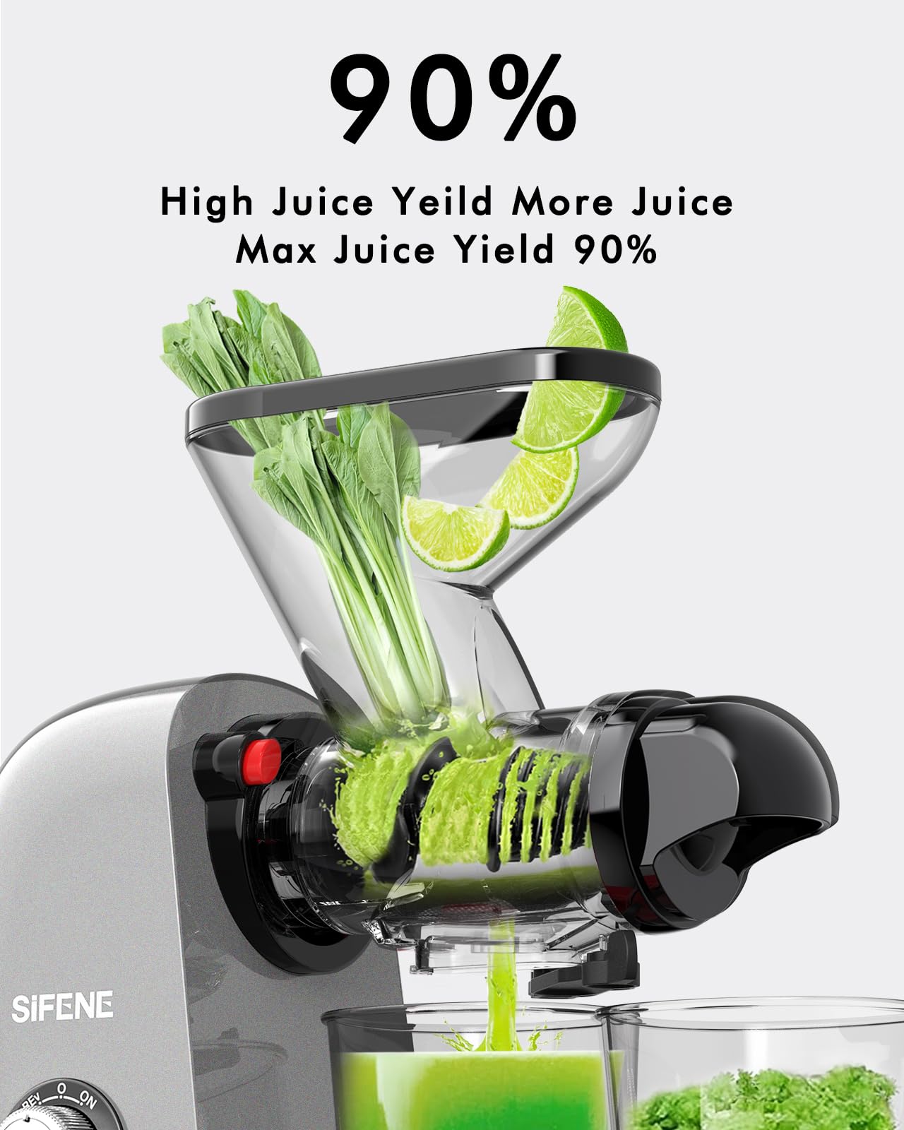 SiFENE Cold Press Juicer Machine, Dual Feed Chute Slow Masticating Juicer, Vegetable and Fruit Juice Maker Squeezer Machines, Recipes Included