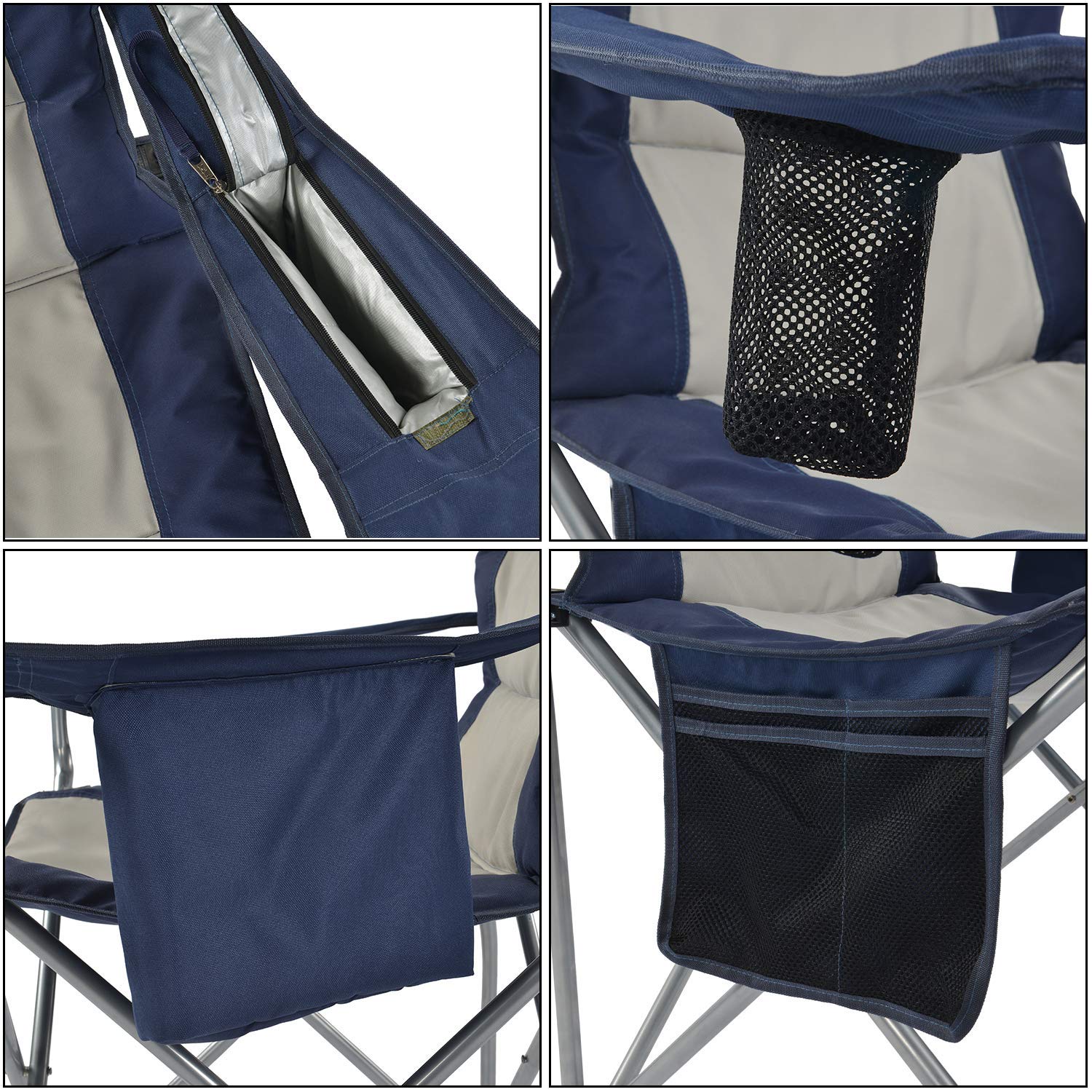 PELLIOT Portable Camping Chair Heavy Duty Lumbar Back Supports 300 lbs, Padded Hard Arm Folding Camp Beach Chair with Cup Holder