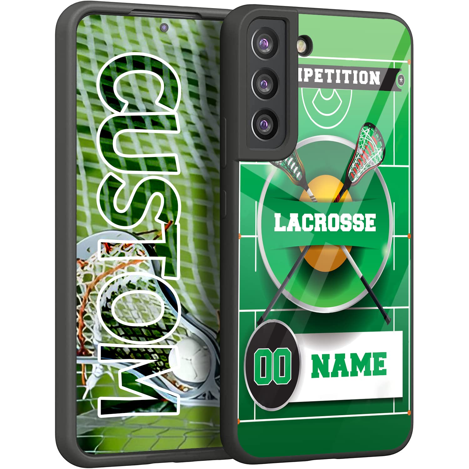 Personalized America Flag Lacrosse Name Number Rubber Cover Phone Case for Samsung Galaxy A15/A25/A14/A54/A53/A03S/A02S/A10E/A12/A13/A32/A33/A42/A51/A52/A71 Custom Lacrosse Phone Case (X-Lacrosse)