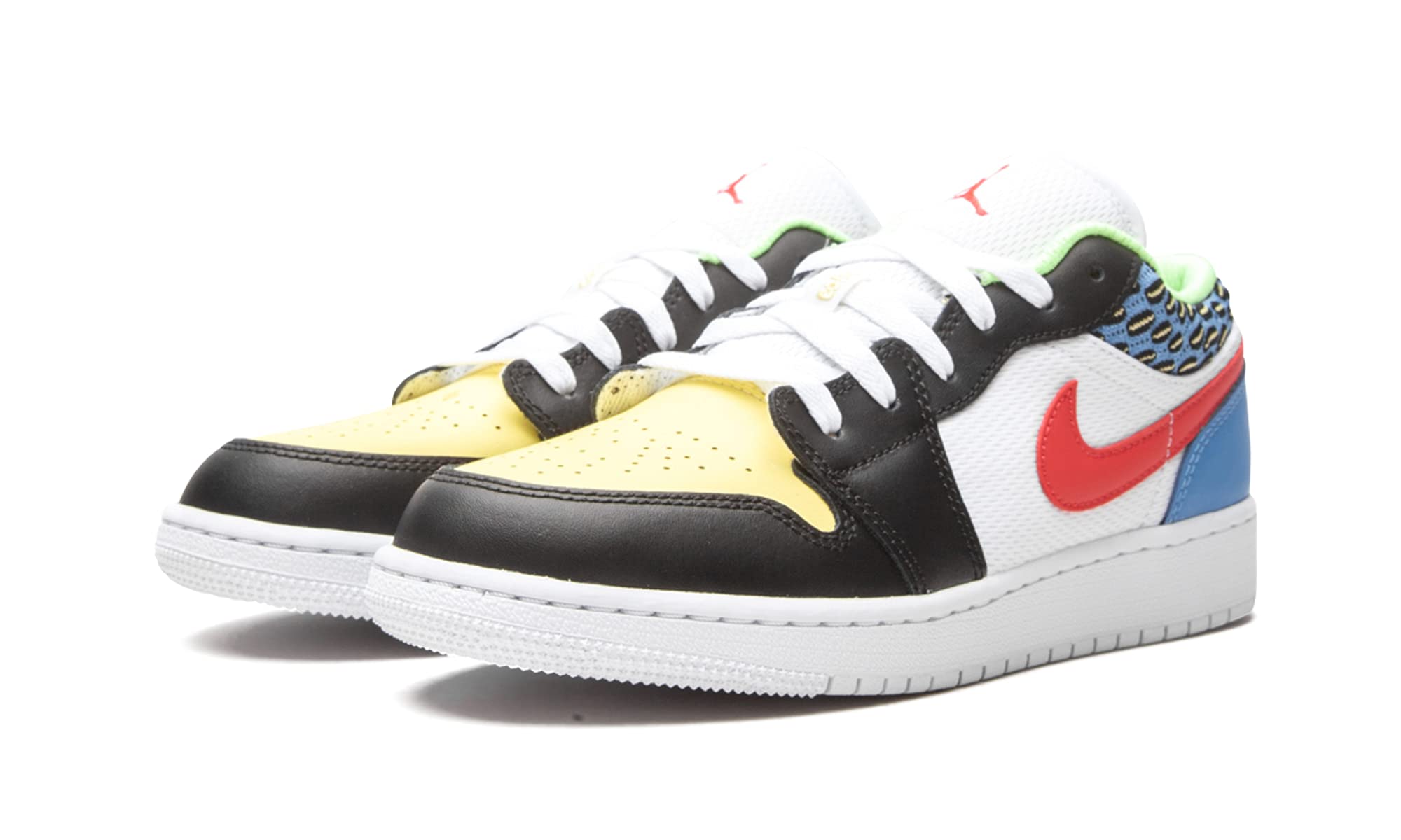 Nike Youth Air Jordan 1 Low GS White Mesh/Multicolor, Black/Lt Fusion Red/White, 7Y