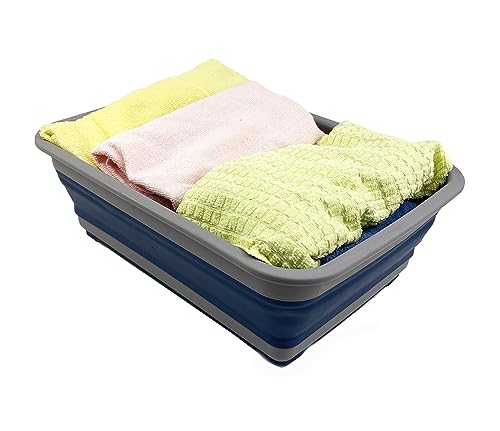 SAMMART 8L (2.1 Gallon) Collapsible Tub - Foldable Dish Tub - Portable Washing Basin - Space Saving Plastic Washtub (Grey/Mist Blue(Dish tub))