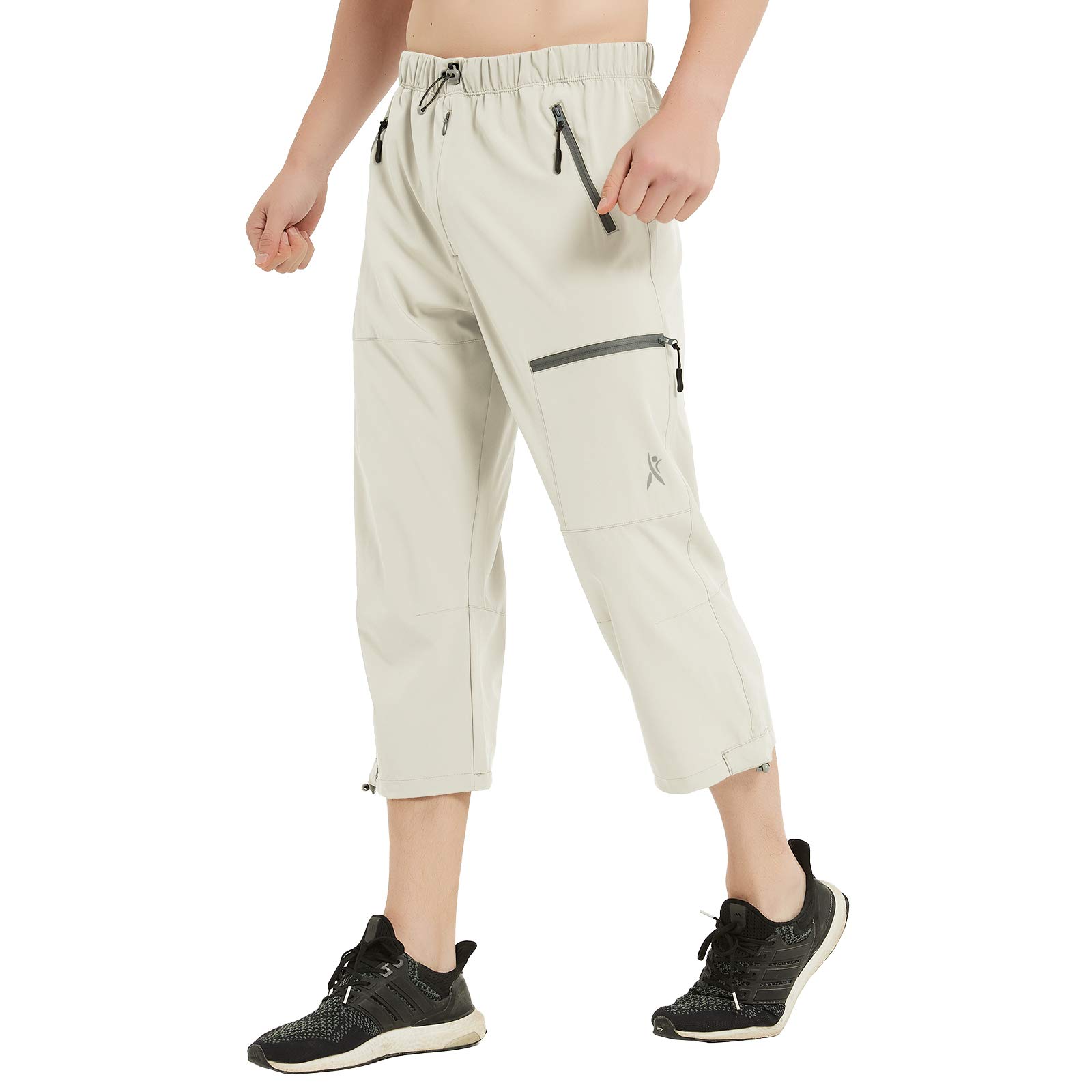 PRIESSEI Men's Pants Outdoor Elastic-Waist Lightweight Cargo Pants Quick Dry White 2XL