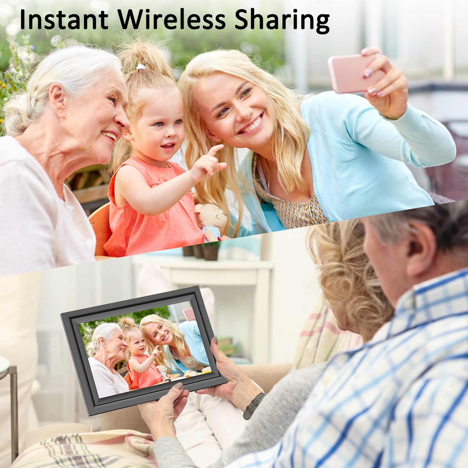 SAMMIX Digital Picture Frame 10.1 Inch WiFi Digital Photo Frame, 32GB Memory IPS HD Touch Screen Picture Frame, Auto-Rotate Slideshow, Wall-Mounted, Easy to Setup to Share Photos or Video via APP