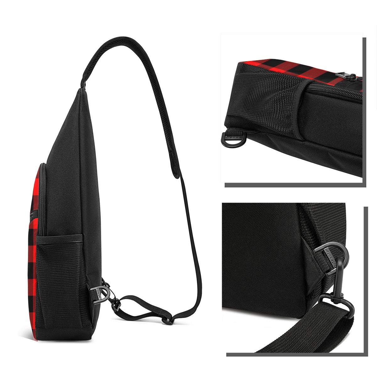 QIUYELONG Sling Backpack,Travel Hiking Daypack Pattern Rope Crossbody Shoulder Bag Red and Black Buffalo Plaid Printed