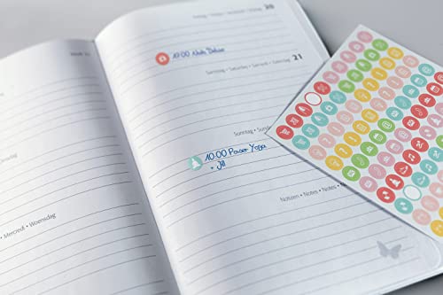 SIGEL J4346 Jolie 2024 Weekly Planner Butterfly Confetti Candy Approx. A6 Hard Cover Elastic Band Pen Loop Pocket 174 Pages FSC Certified Diary