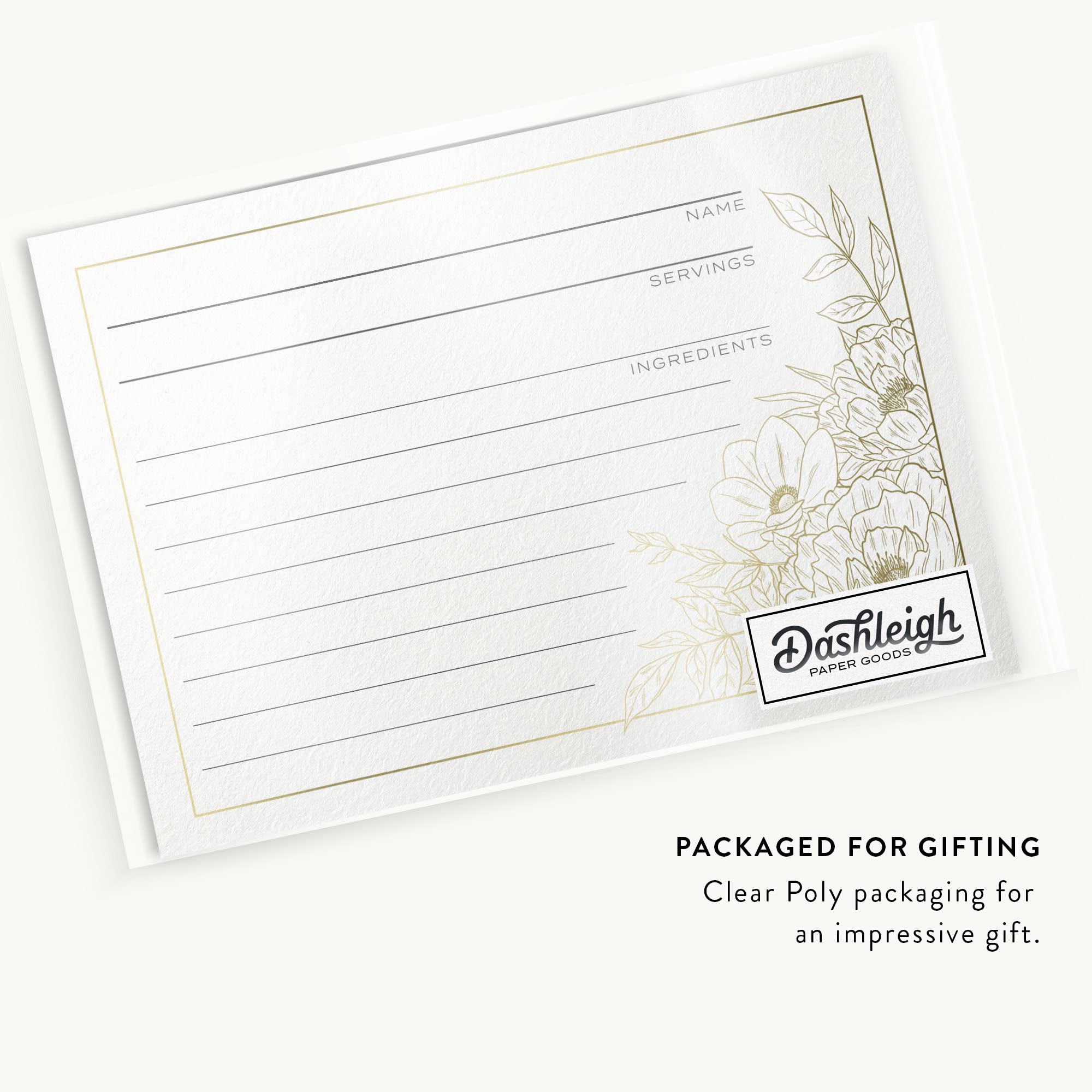 Victorian Gold Foil Floral Recipe Cards, 4x6 inches