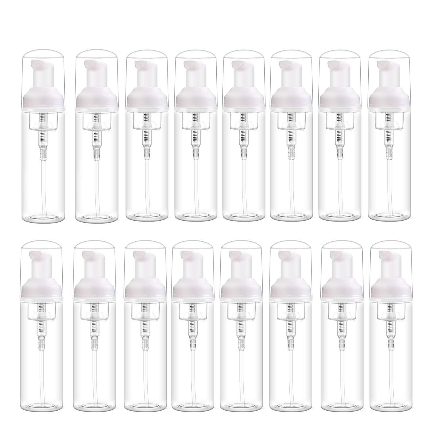 Set of 16 Plastic Foamer Pump Bottle Mini Liquid Foaming Bottles Empty Travel Foam Soap Dispenser for Refillable Travel Hand Soap Foaming, Shampoo, Castile (60ML/2oz)