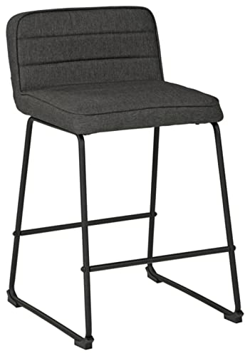 Signature Design by Ashley Nerison 26" Modern Upholstered Counter Height Bar Stool, 2 Count, Dark Gray