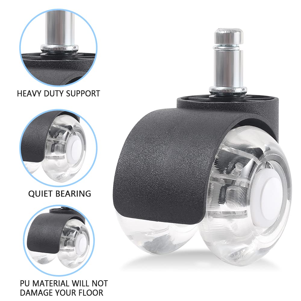 Office Chair Casters Wheels Replacement 2 Inch Heavy Duty Silent Rubber Chair Casters with Standard Stem 7/16″* 7/8″(11mm*22mm) Suitable for Hardwood Floors and Carpet,Set of 5-Universal fit